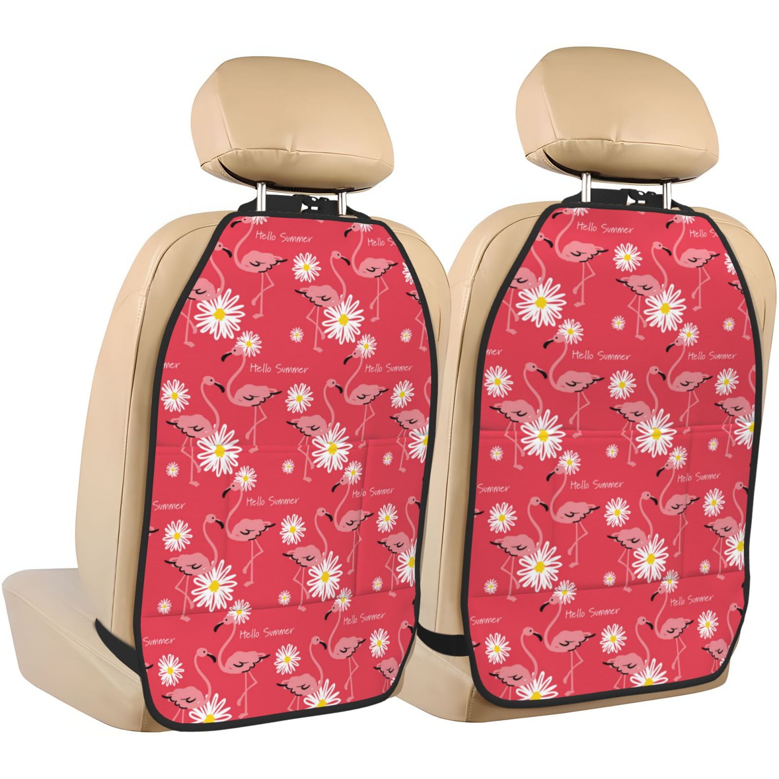 Kdxio Hello Summer Flamingo Print 2 Pack Car Kick Mat Seat Cover Back ...