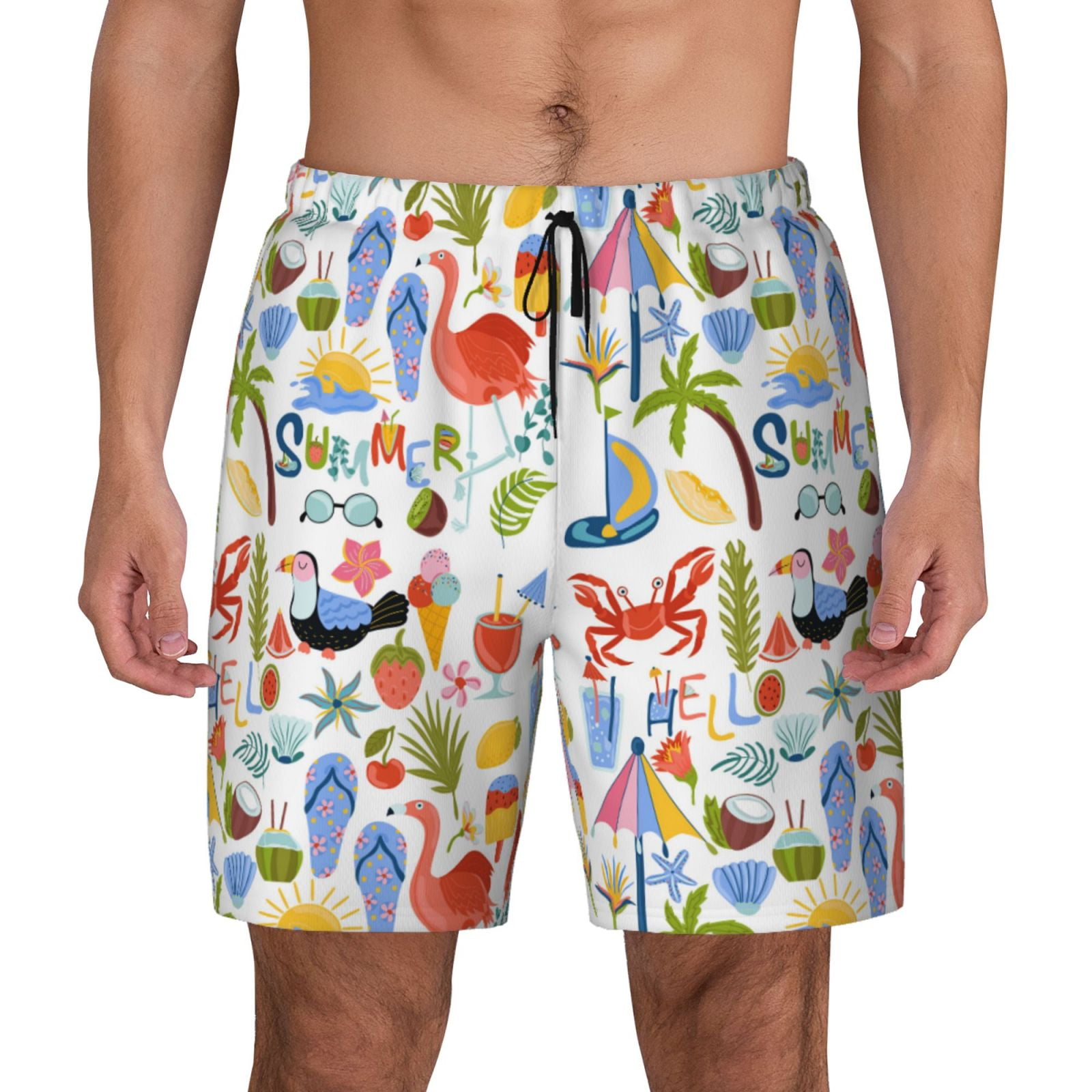 Kdxio Hello Summer2 Print Men's Swim Trunks with Compression Liner 7 ...