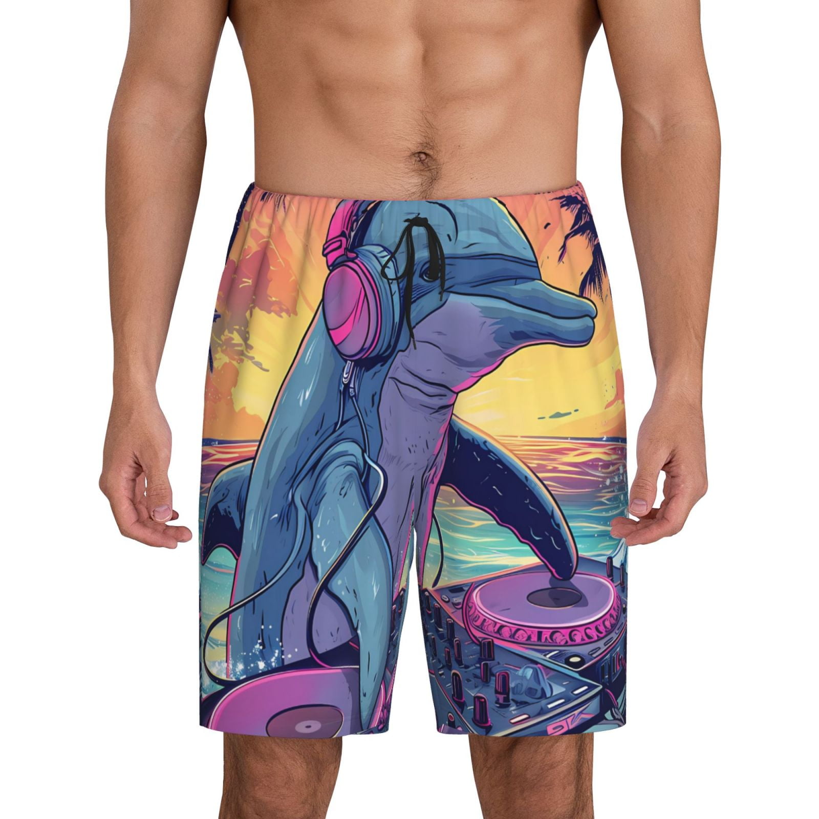 Kdxio Hip-Hop DJ Dolphin Print Mens Sleep Shorts Bottoms Soft Comfy ...
