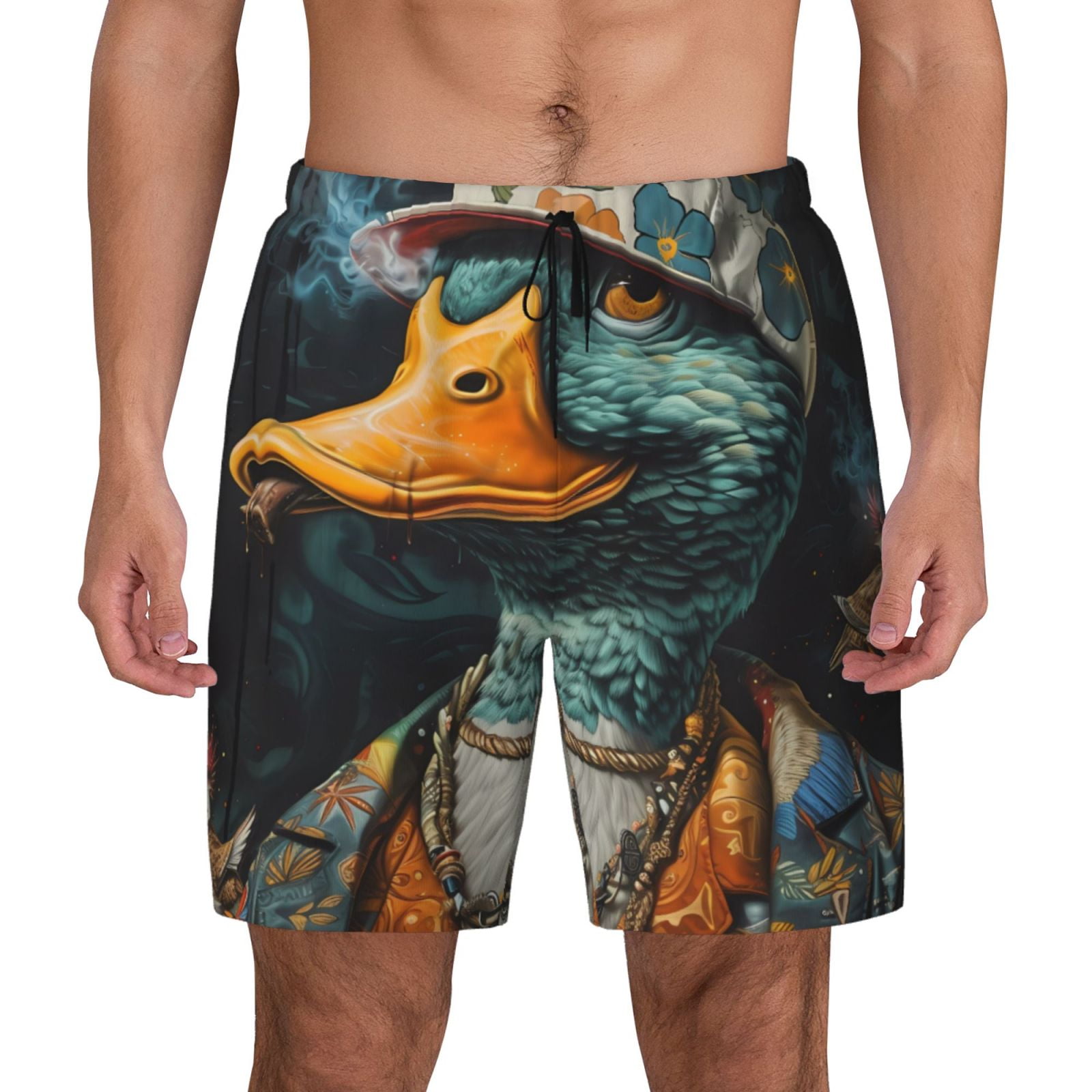 Kdxio Hip Hop Duck Print Mens Swim Trunks With Compression Liner 7
