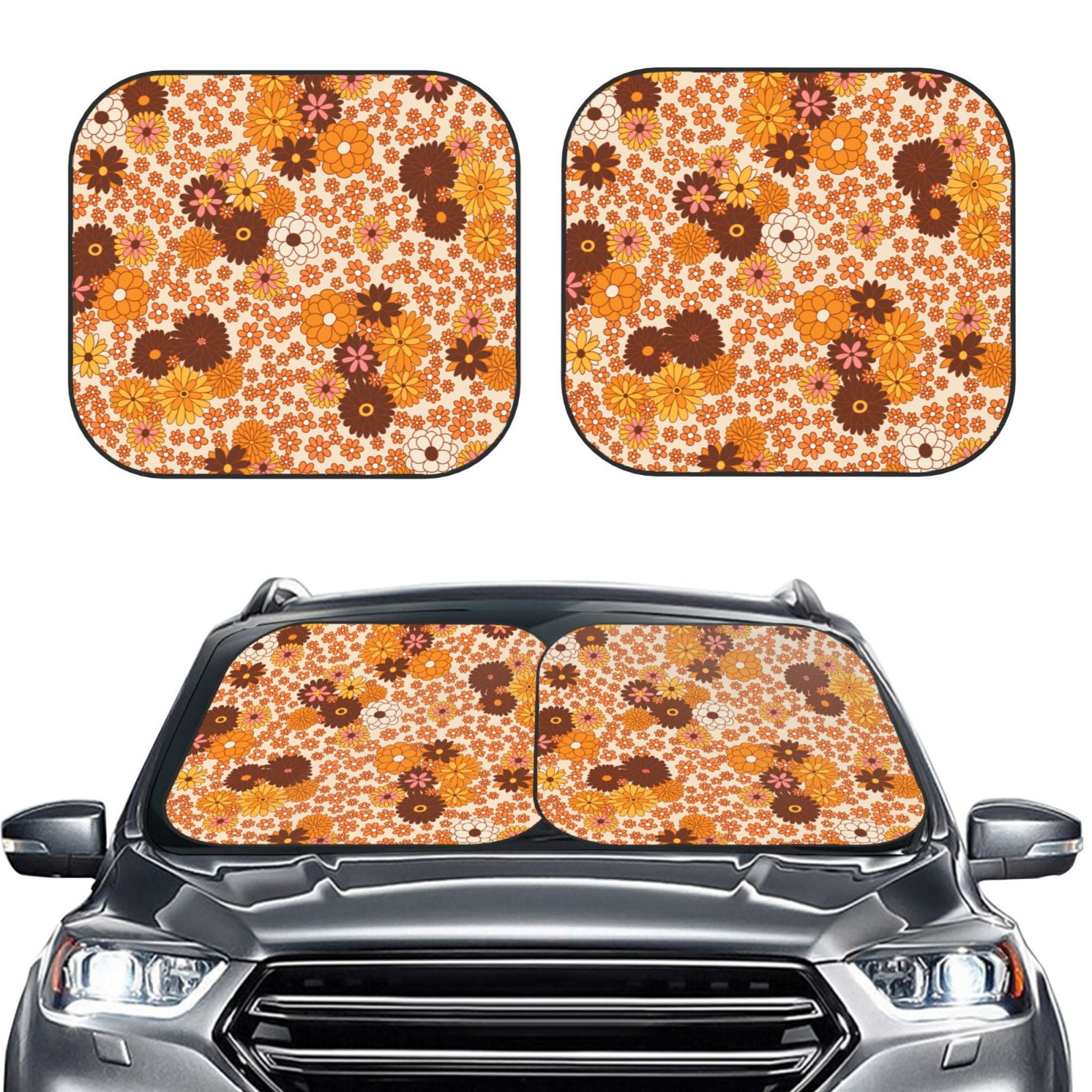 Kdxio Hippie Ditsy Floral Print 2-Piece Sun Shade Front Windshield ...
