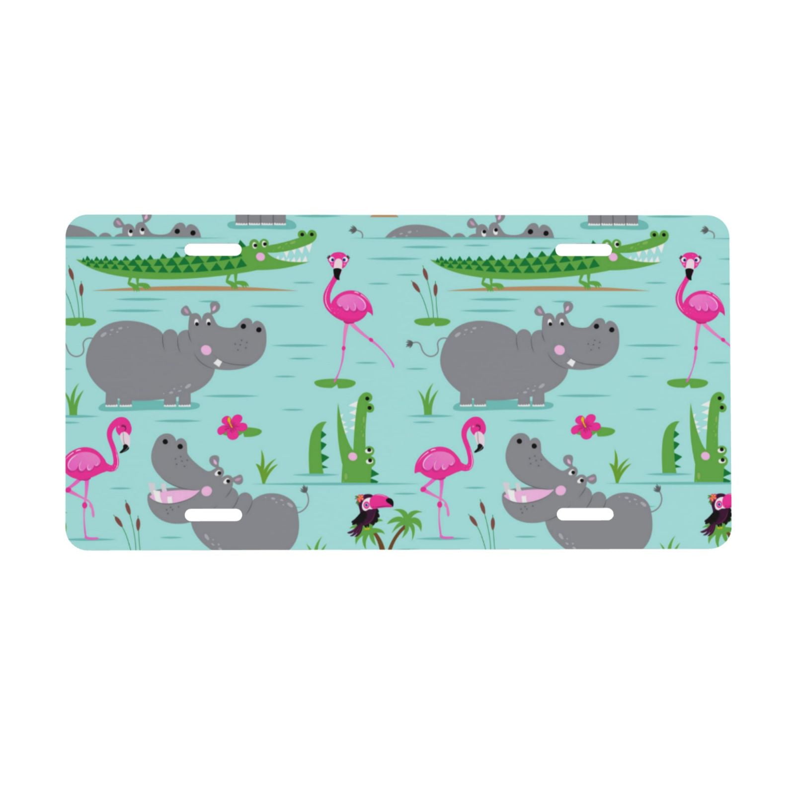 Kdxio Hippo With Flamingos And Crocodiles License Plate Car Front ...