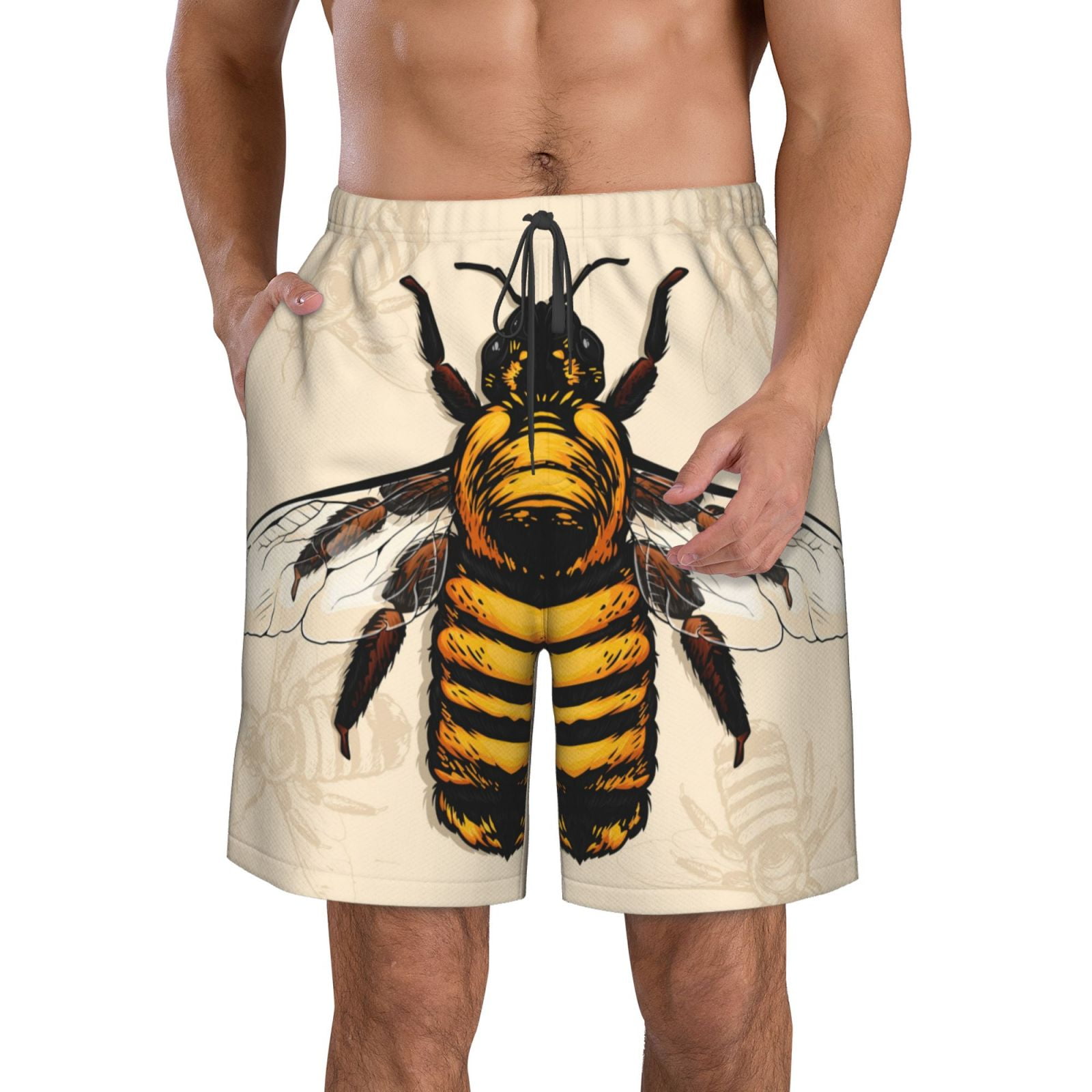 Kdxio Honey Bee Pattern Mens Casual Shorts - Drawstring Summer Beach ...
