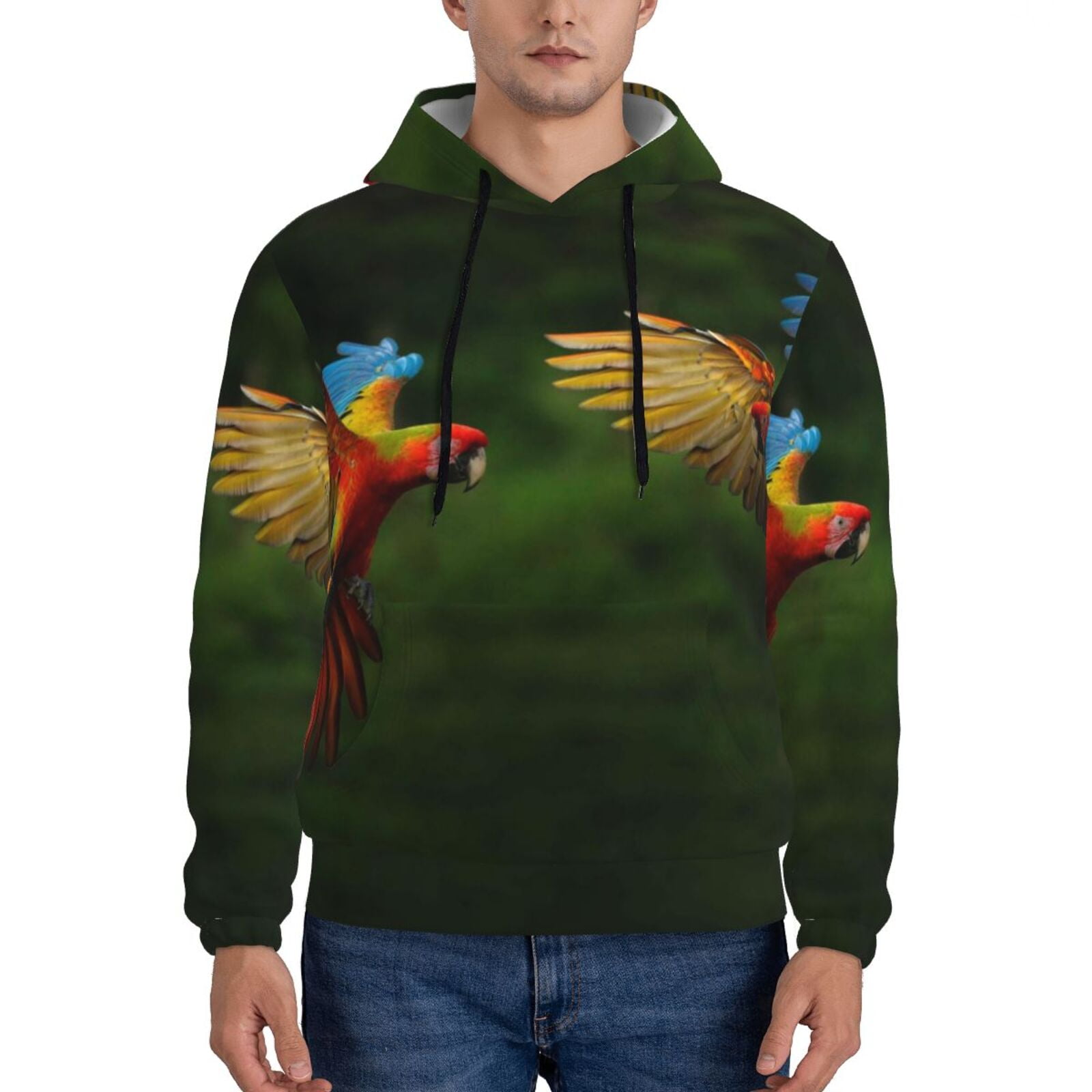 Kdxio Hybrid Parrot in the Forest Print Mens Casual Hooded Collar ...