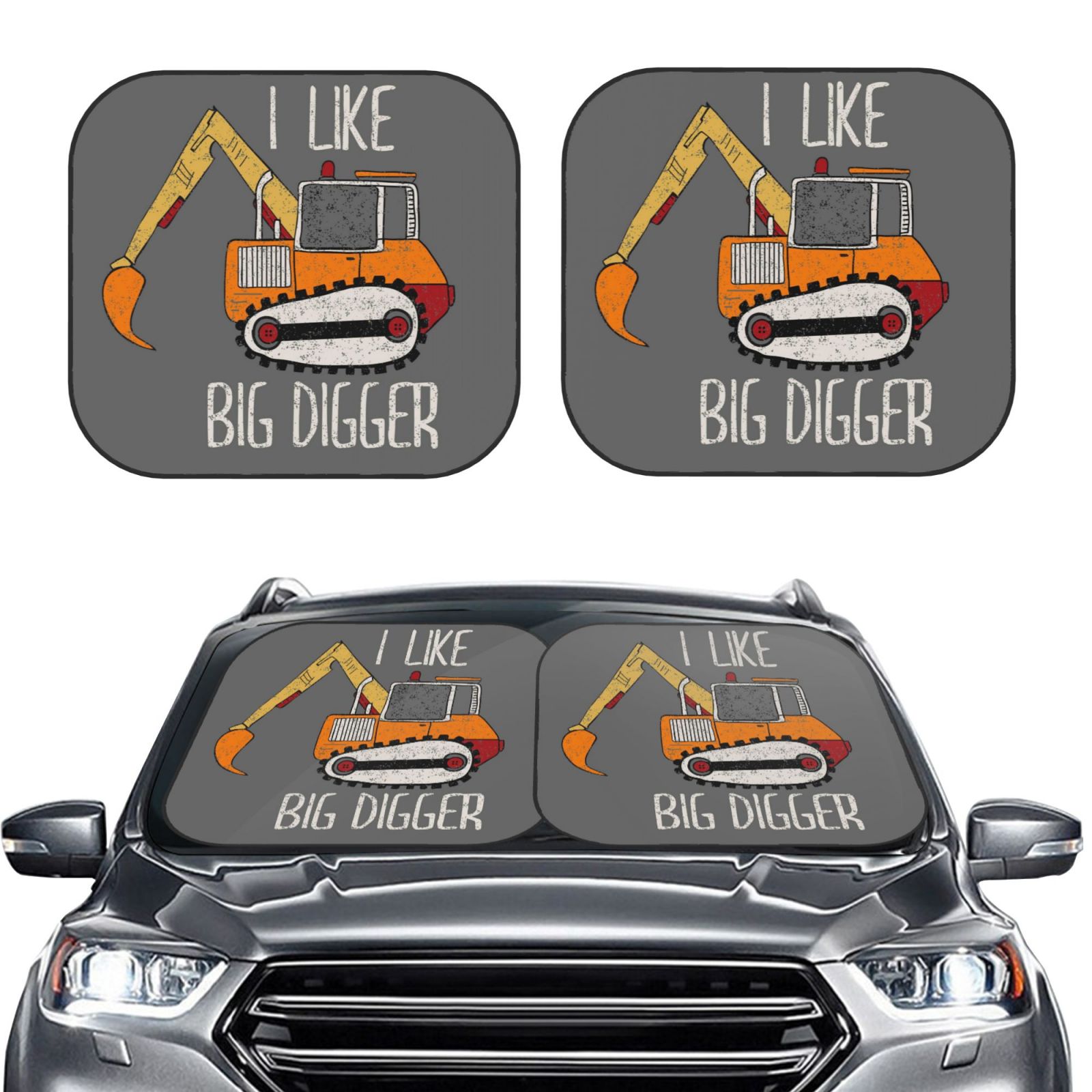 Kdxio I Like Big Digger Print 2-Piece Sun Shade Front Windshield ...