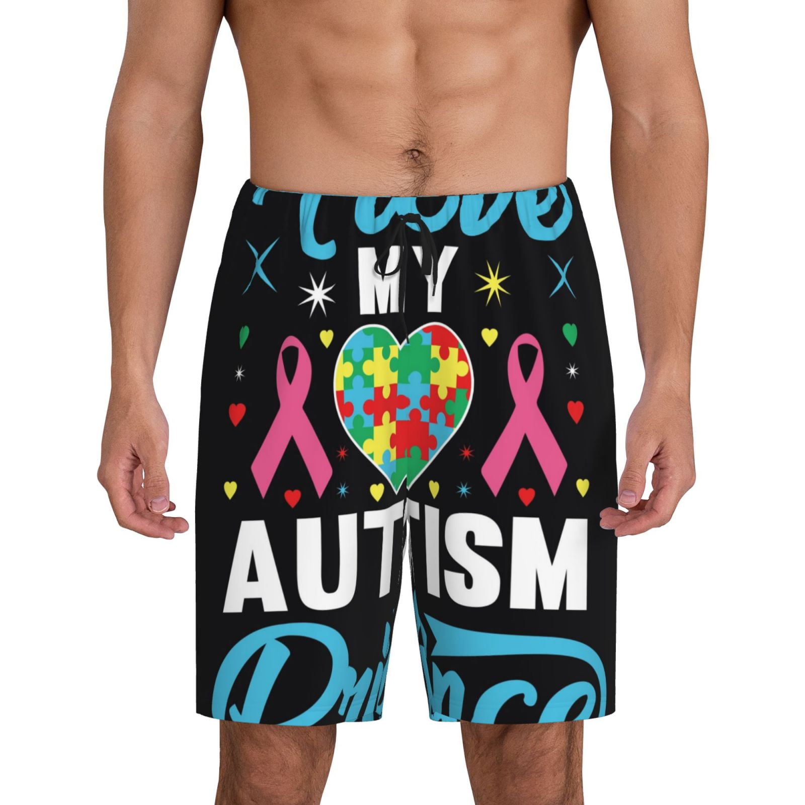 Kdxio I Love My Autism Print Mens Sleep Shorts Bottoms Soft Comfy ...