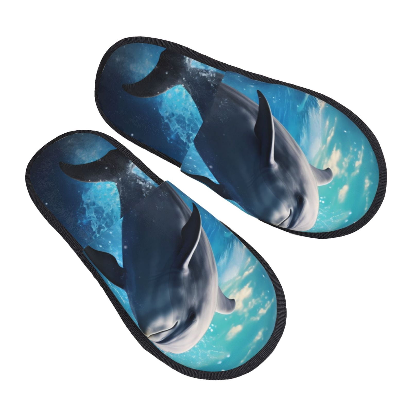 Kdxio Ice Blue Ocean Cute Dolphin Pattern Slippers for Women Memory ...