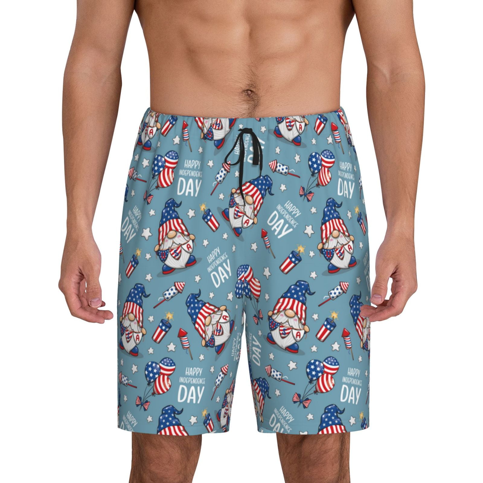 Kdxio Independence With Gnome Print Mens Sleep Shorts Bottoms Soft ...