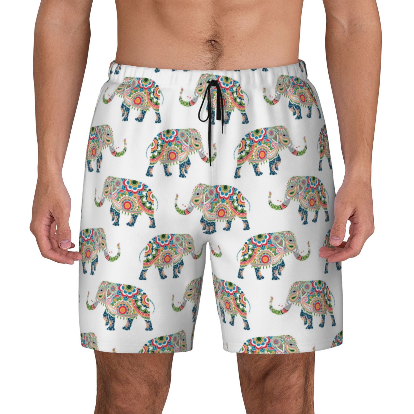 Kdxio Indian Elephant Print Men's Swim Trunks with Compression Liner 7 ...