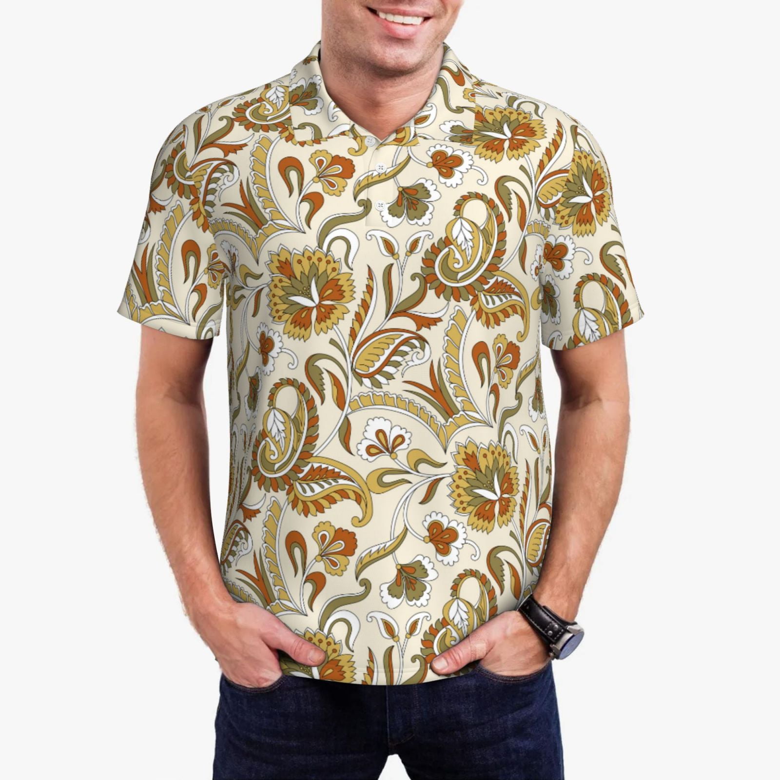 Kdxio Indian Paisley Print Men's Short Sleeve Polo Shirt,Midweight Men ...