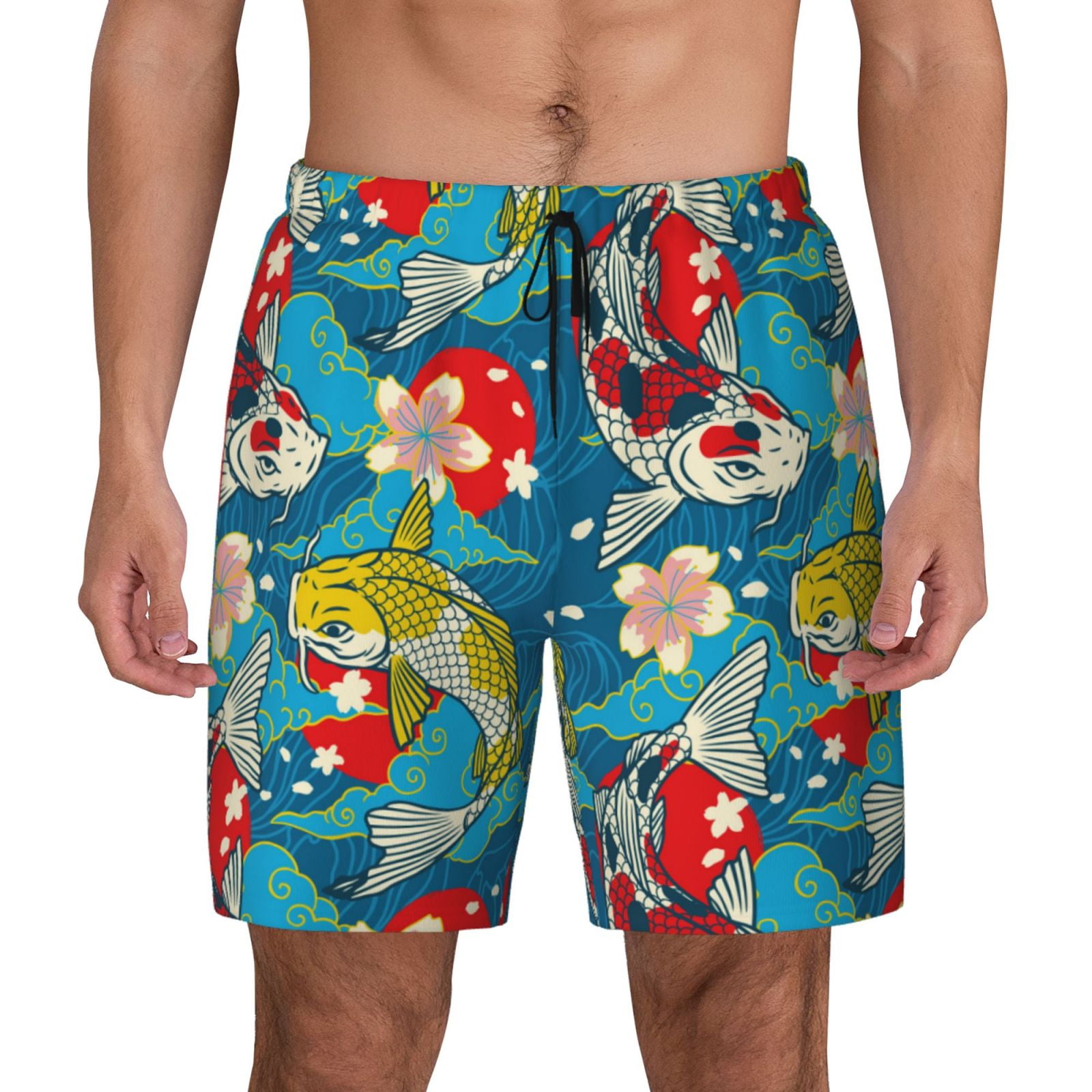 Kdxio Japanese Koi Print Men's Swim Trunks with Compression Liner 7 ...