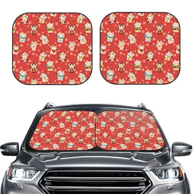 Kdxio Japanese Maneki Cats Print 2-Piece Sun Shade Front Windshield ...