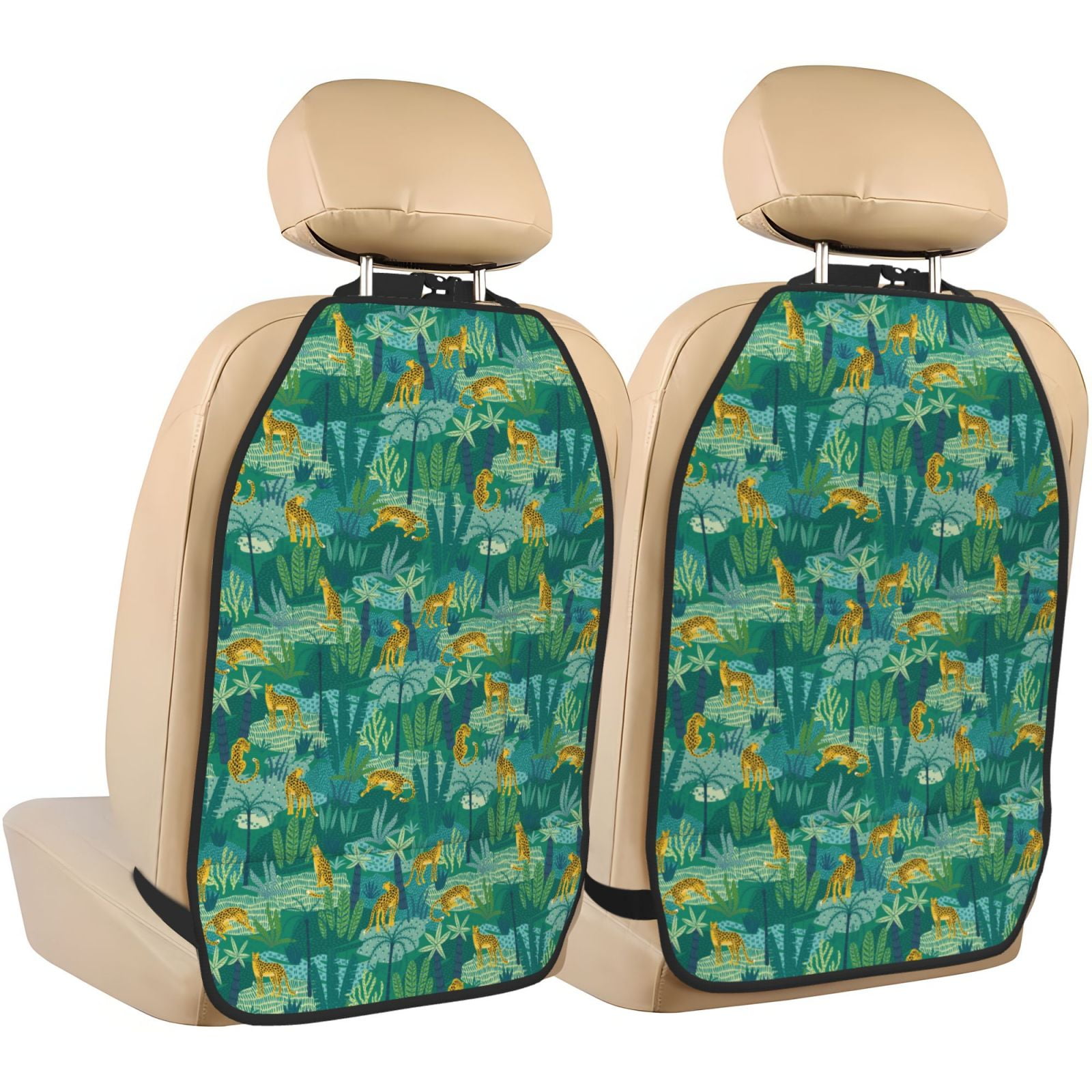 Kdxio Jungle Leopard Print 2 Pack Car Kick Mat Seat Cover Back ...