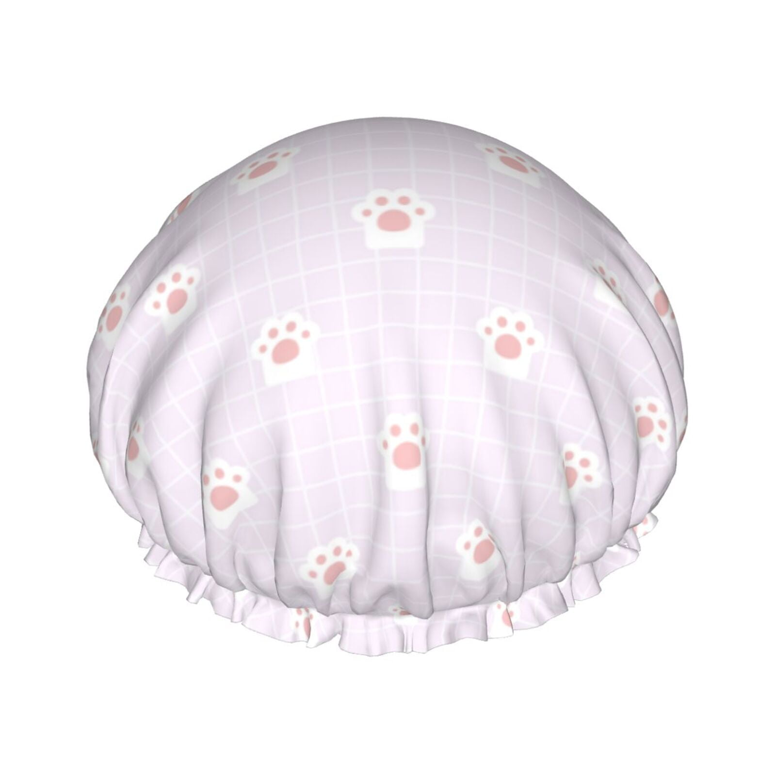 Kdxio Kawaii Cat Paw Print Shower Cap for Women,Elastic and Reusable ...