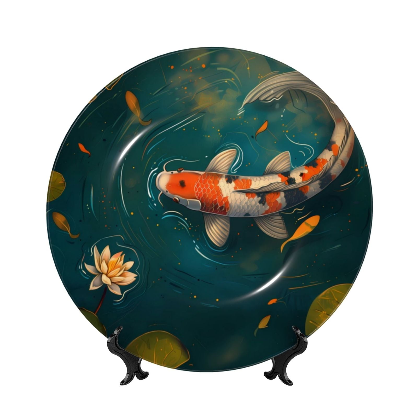 Kdxio Koi Pond Lilies Bone China Decorative Plate Ceramic Decorative ...
