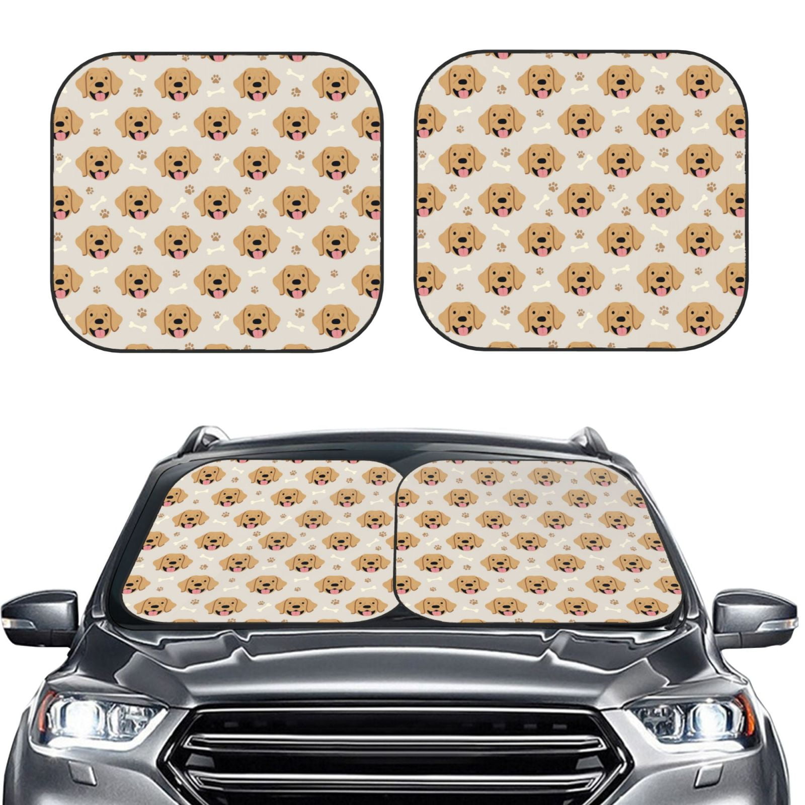 Kdxio Labrador Retriever Dog Print 2-Piece Sun Shade Front Windshield ...