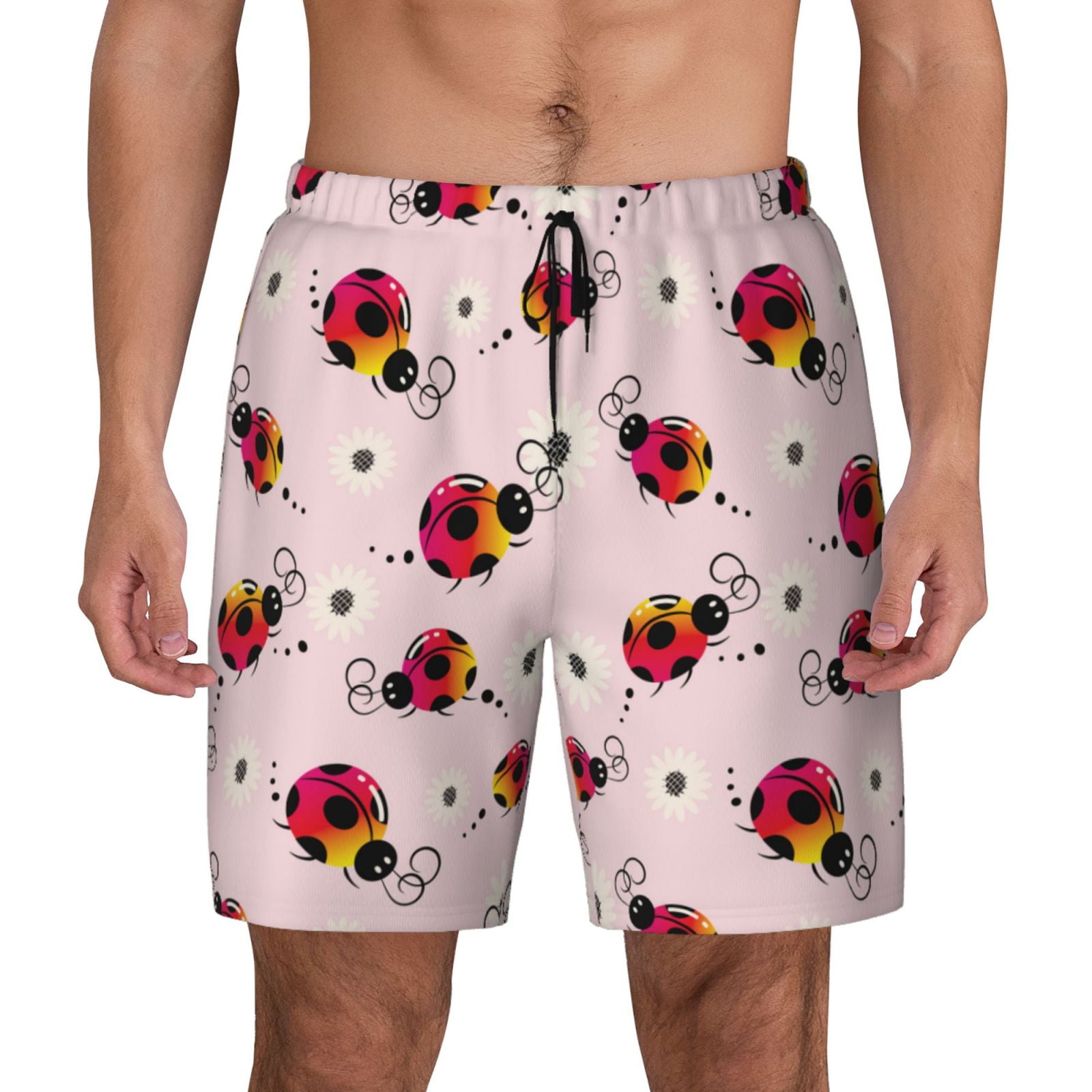 Kdxio Ladybugs And Flower Print Mens Swim Trunks With Compression