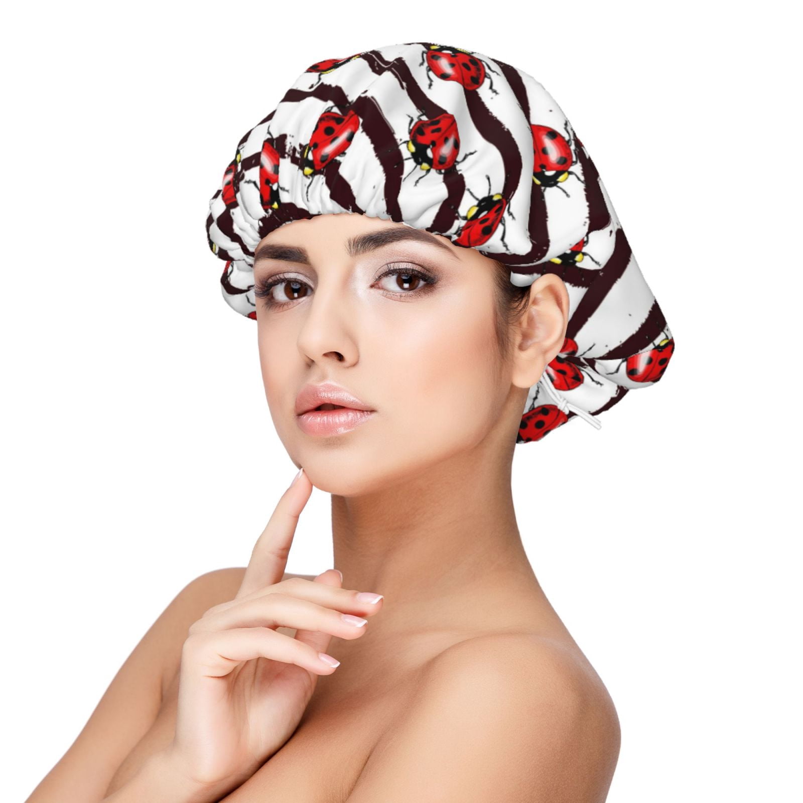 Kdxio Ladybugs on Black and White Striped1 Pattern Satin Bonnet Silk ...