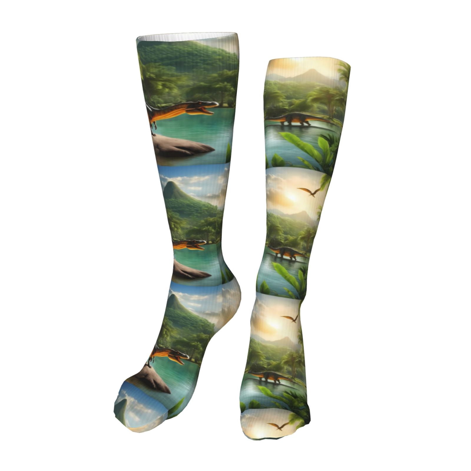 Kdxio Lake Forest Dinosaur Funny Silky Novelty Funky Long Knee High ...