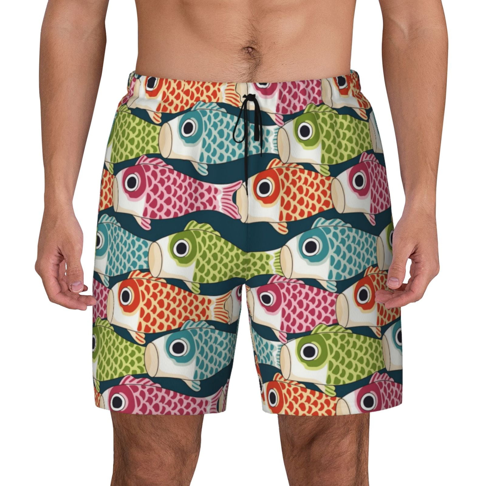 Kdxio Lantern Koi Fish Print Men's Swim Trunks with Compression Liner 7 ...
