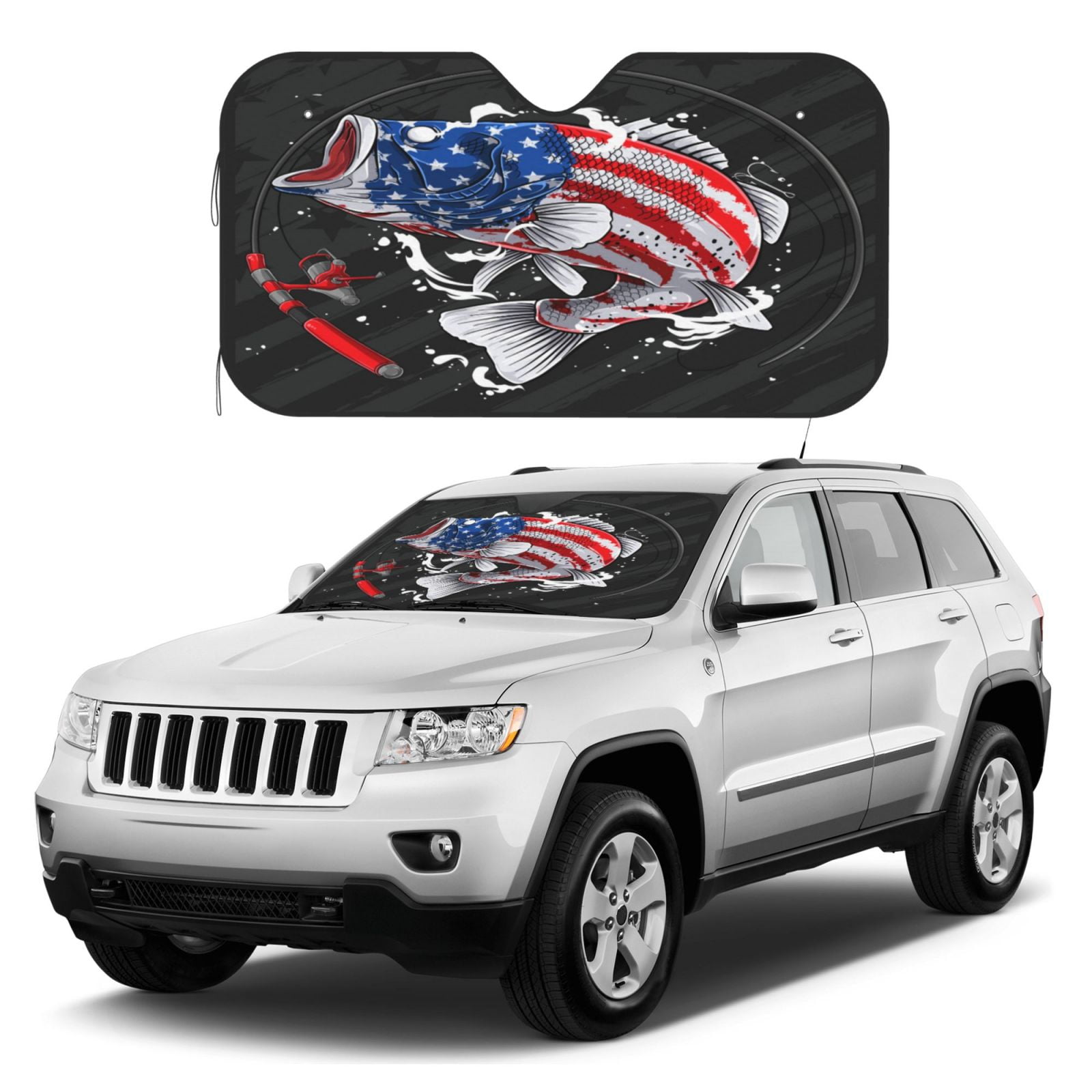 Kdxio Largemouth Bass Fish in USA Print Windshield Sun Shade, Foldable ...