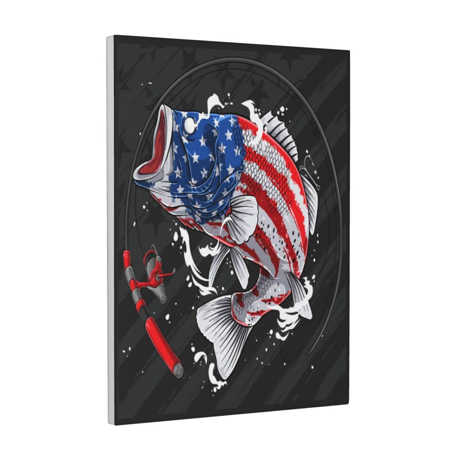 Kdxio Largemouth Bass Fish in USA Pattern Canvas Wall Art 12x16 Inches ...