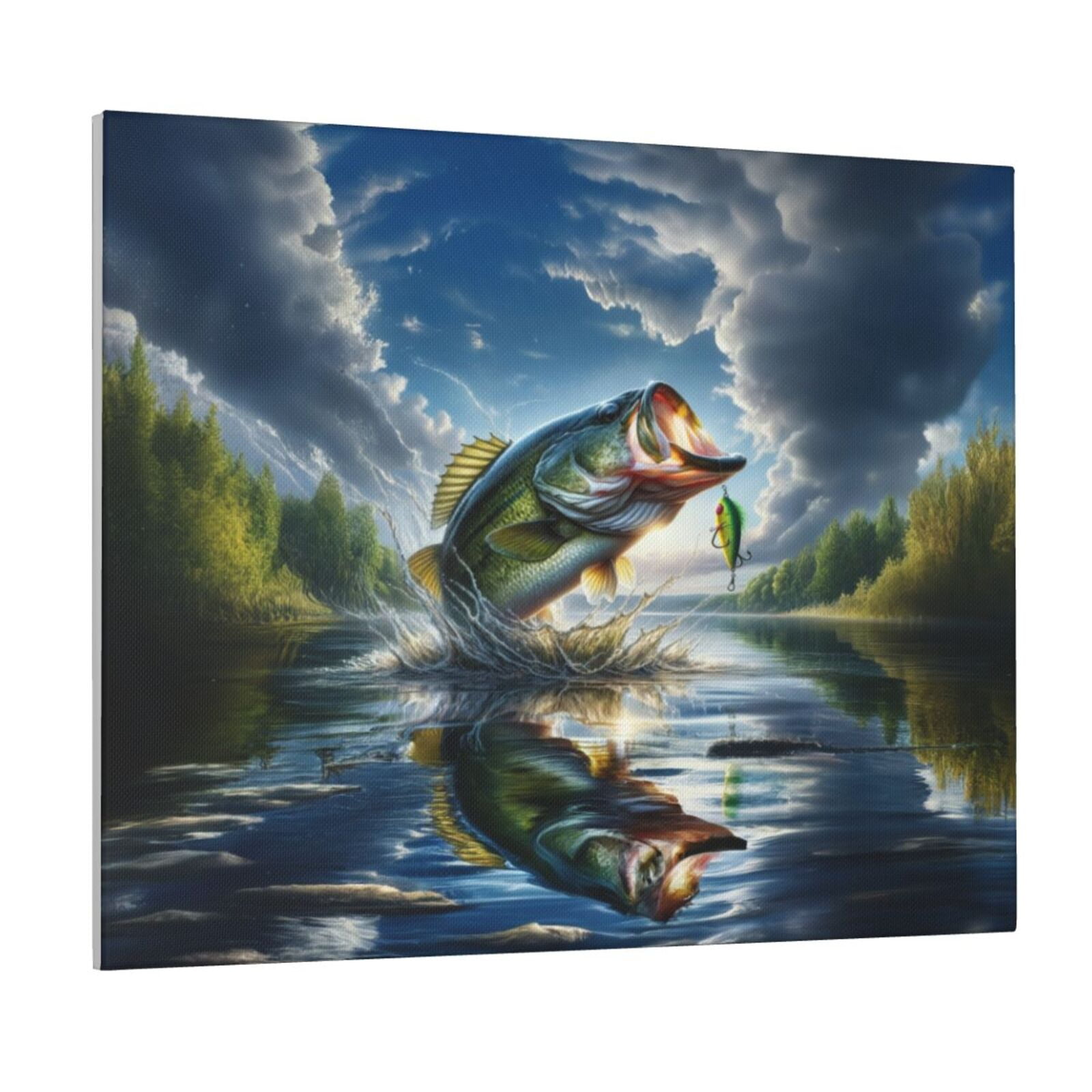 Kdxio Largemouth Bass Jumping Out of The Water Pattern Canvas Wall Art ...
