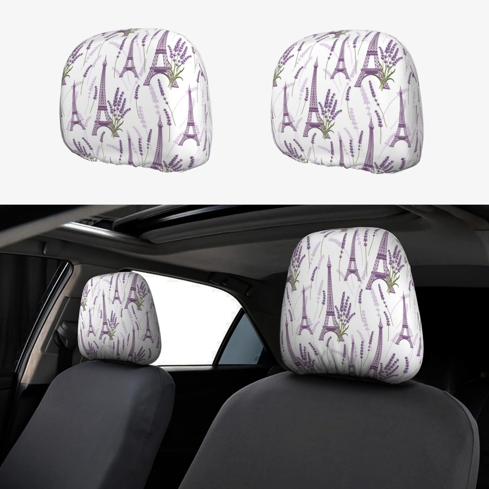 Kdxio Lavender Flowers Pattern Print 2 Piece Car Head Rest Covers Set ...