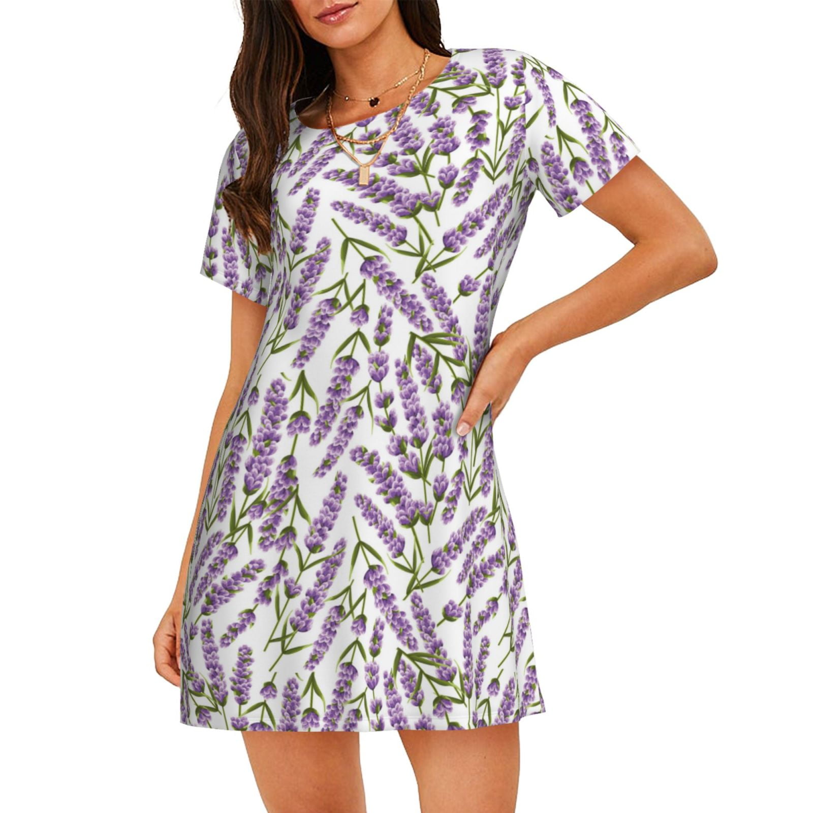 Kdxio Lavender Flowers Pattern Womens Short Sleeve Sleepshirt Scoopneck ...