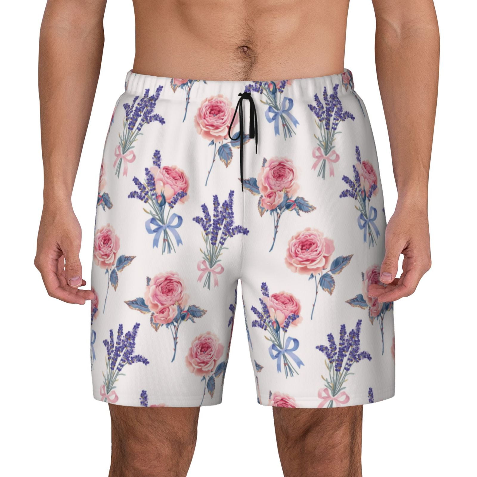 Kdxio Lavender Flowers Print Men's Swim Trunks with Compression Liner 7 ...