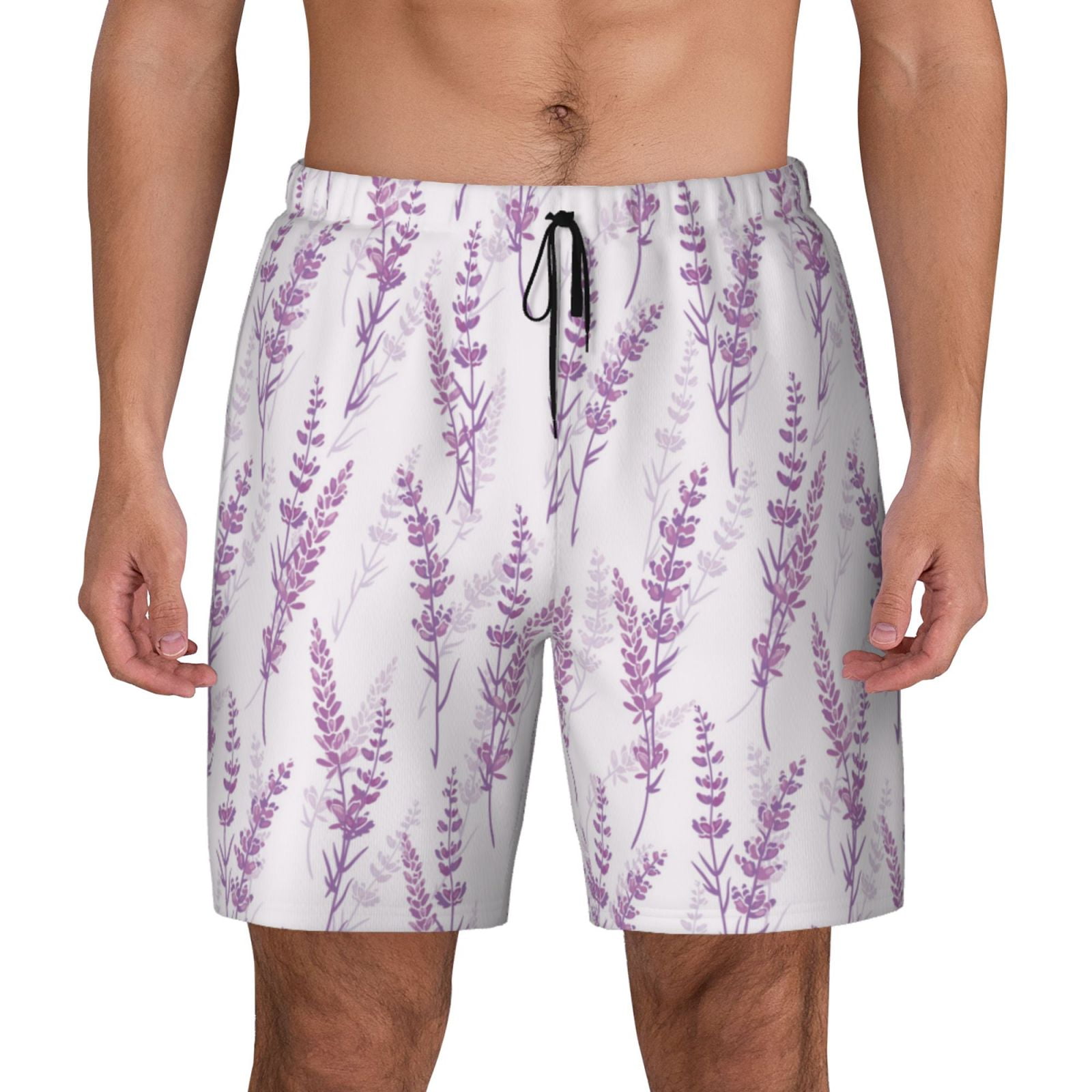 Kdxio Lavender Flowers Print Men's Swim Trunks with Compression Liner 7 ...