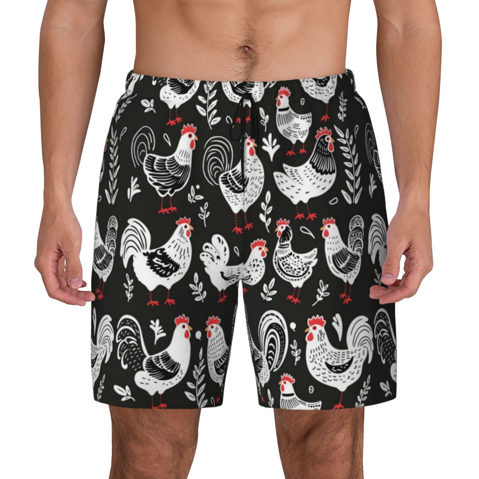 Kdxio Laying Hens And Roosters Print Men's Swim Trunks with Compression ...