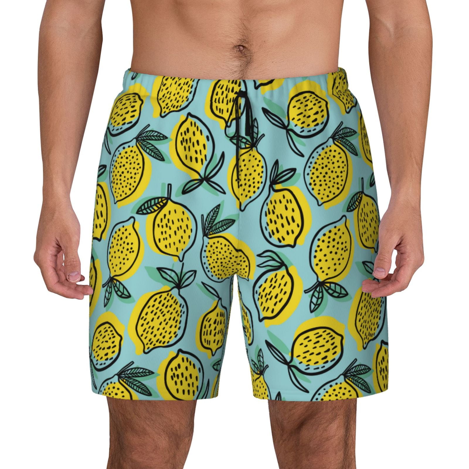 Kdxio Lemon Print Men's Swim Trunks with Compression Liner 7 Inch ...