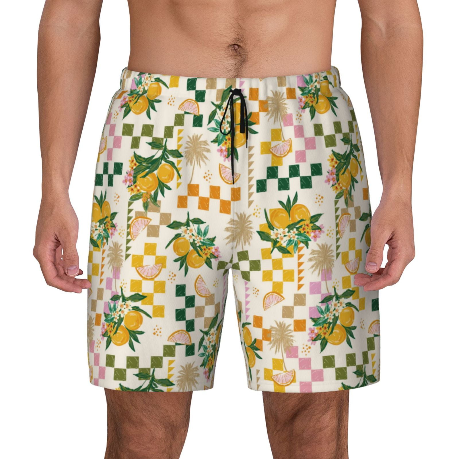 Kdxio Lemon Print Mens Swim Trunks With Compression Liner 7 Inch
