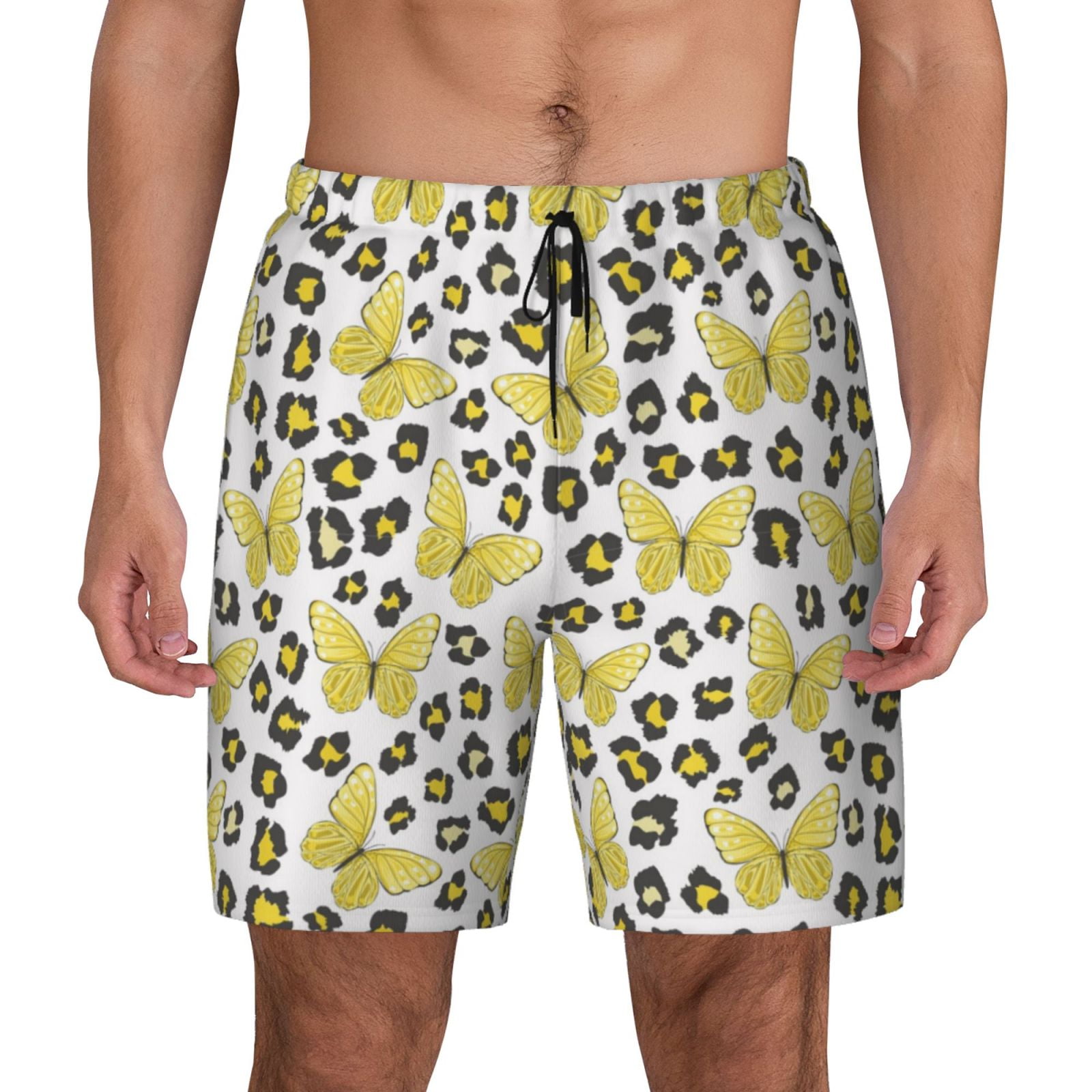 Kdxio Leopard And Butterfly Print Men's Swim Trunks with Compression ...
