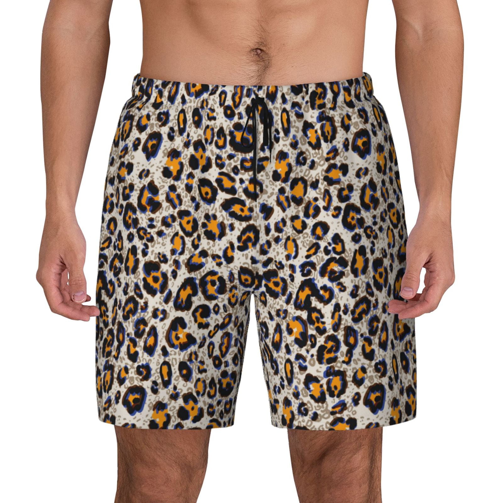 Kdxio Leopard Print Men's Swim Trunks with Compression Liner 7 Inch ...