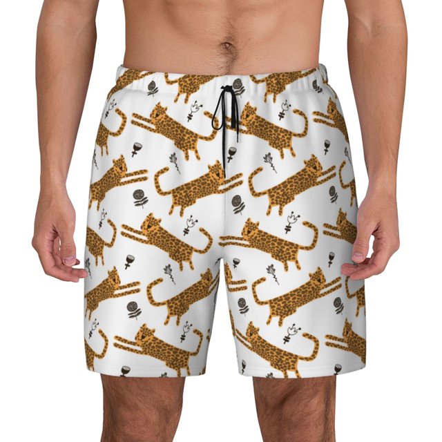 Kdxio Leopard Print Print Men's Swim Trunks with Compression Liner 7 ...