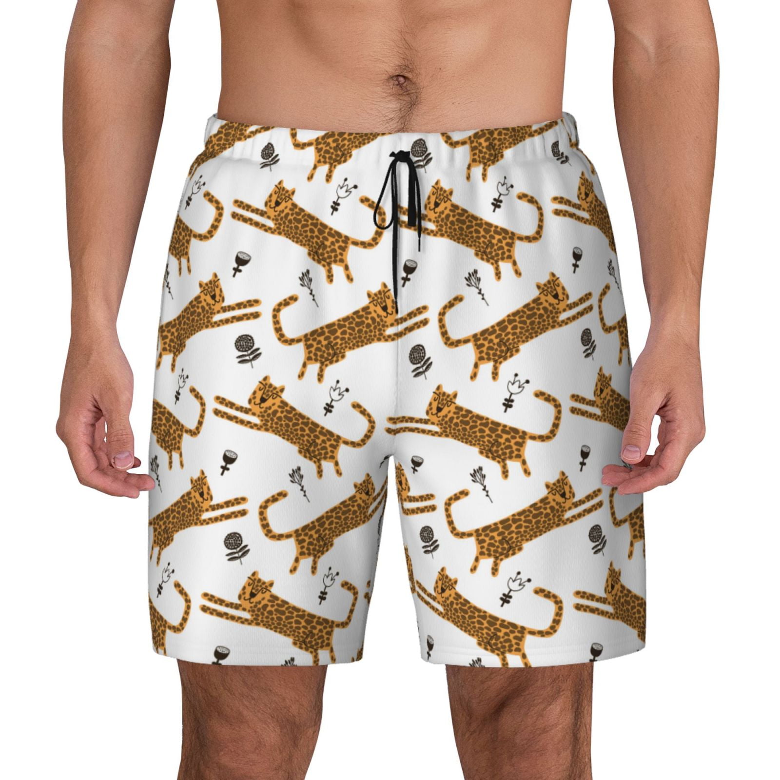 Kdxio Leopard Print Print Men's Swim Trunks with Compression Liner 7 ...