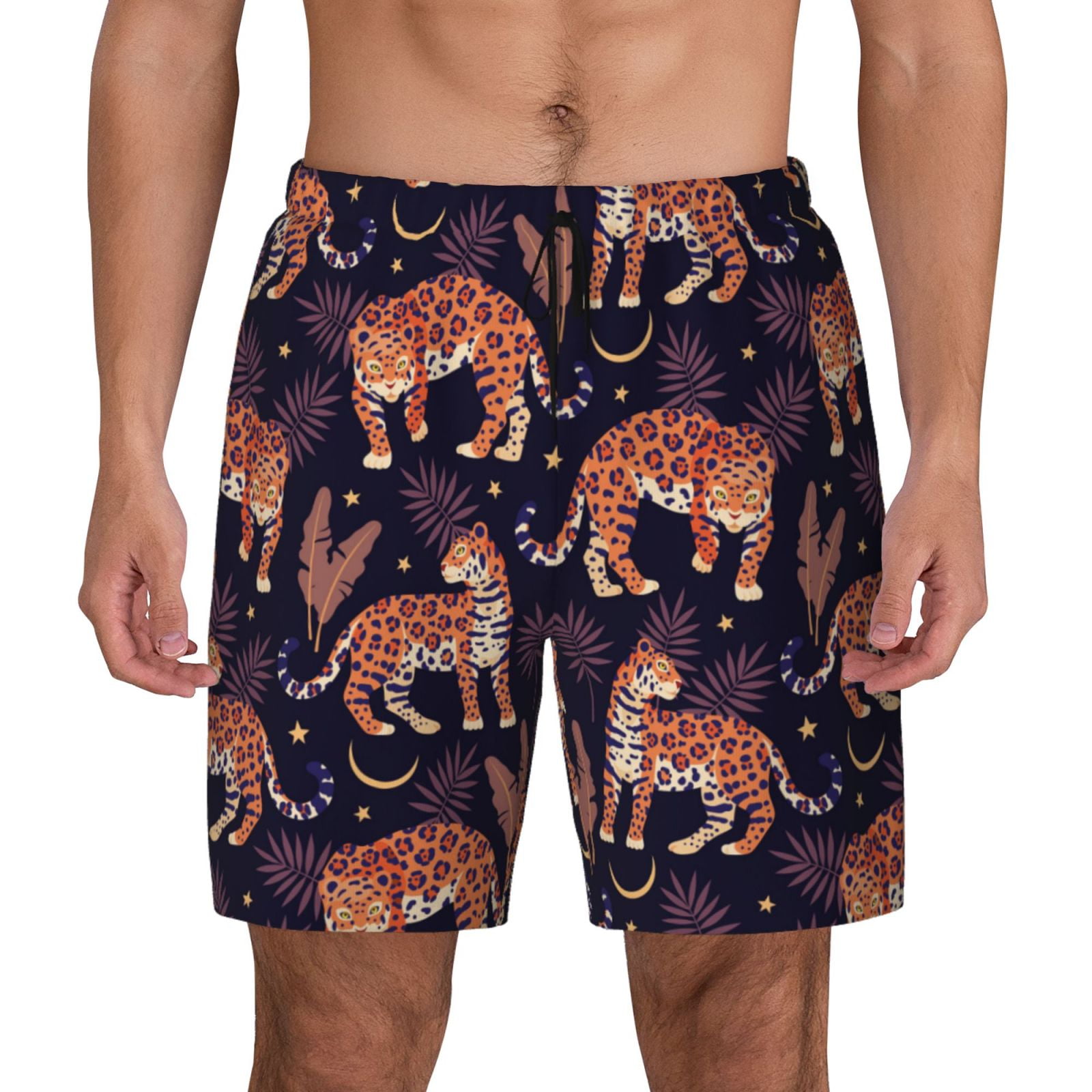 Kdxio Leopard Print Print Men's Swim Trunks with Compression Liner 7 ...