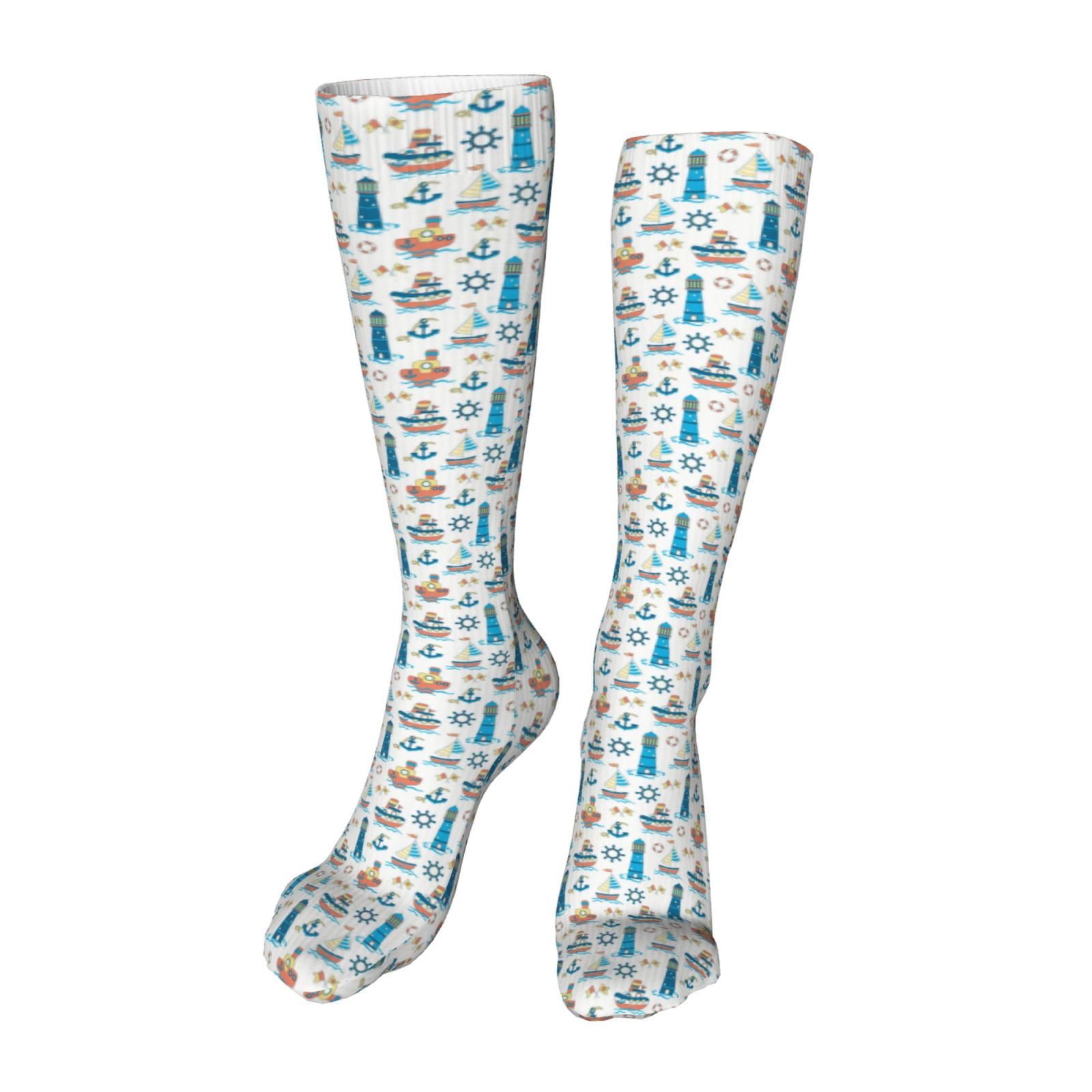 Kdxio Lighthouse And Sea Funny Silky Novelty Funky Long Knee High Socks ...