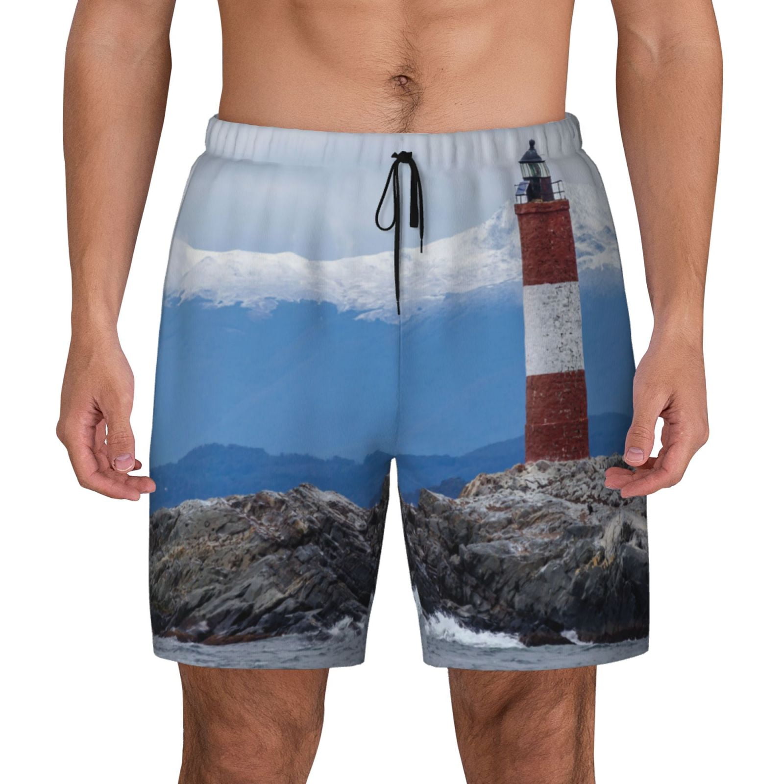 Kdxio Lighthouse On The Waters Print Men's Swim Trunks with Compression ...