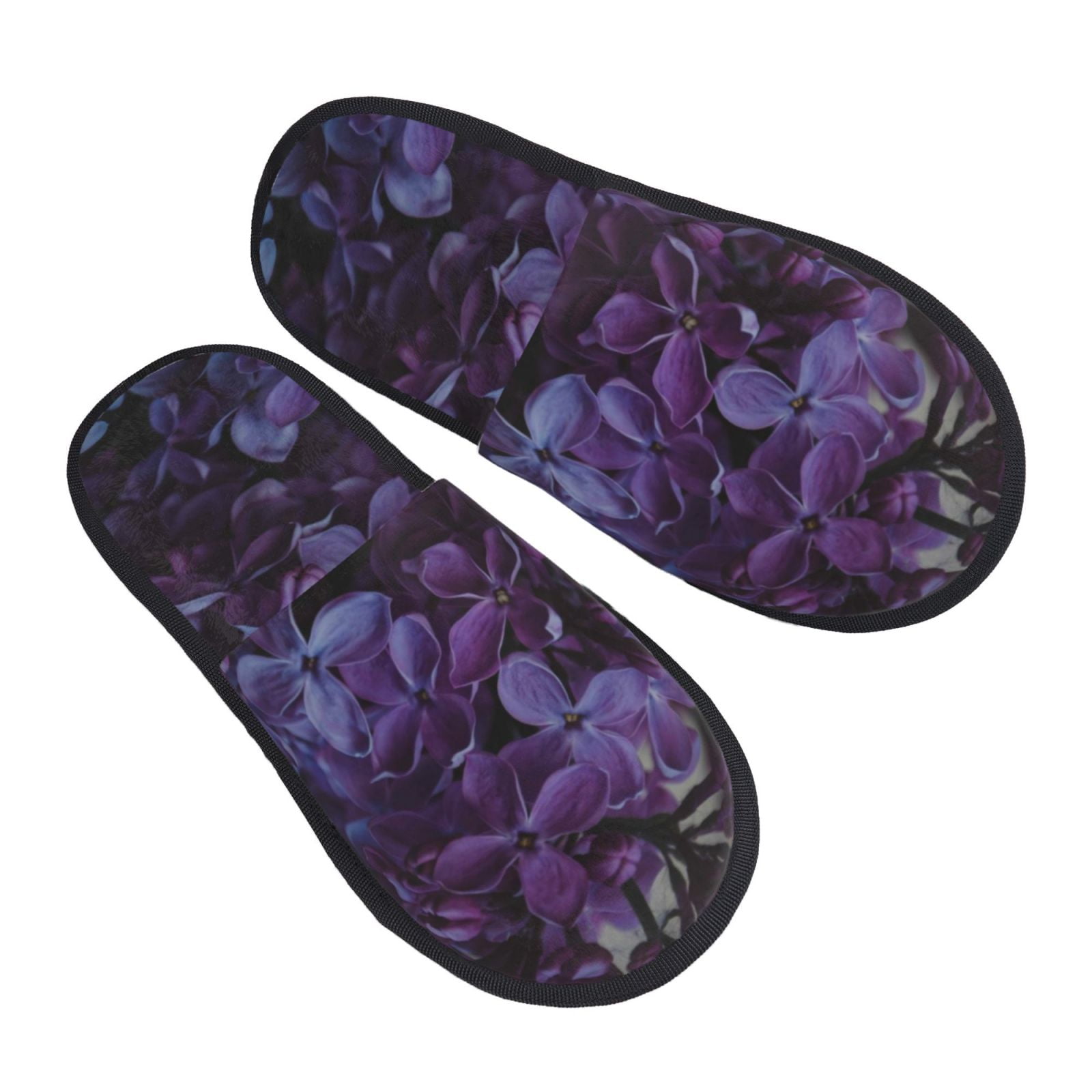 Kdxio Lilac Pattern Slippers for Women Memory Foam Fuzzy House Slippers ...
