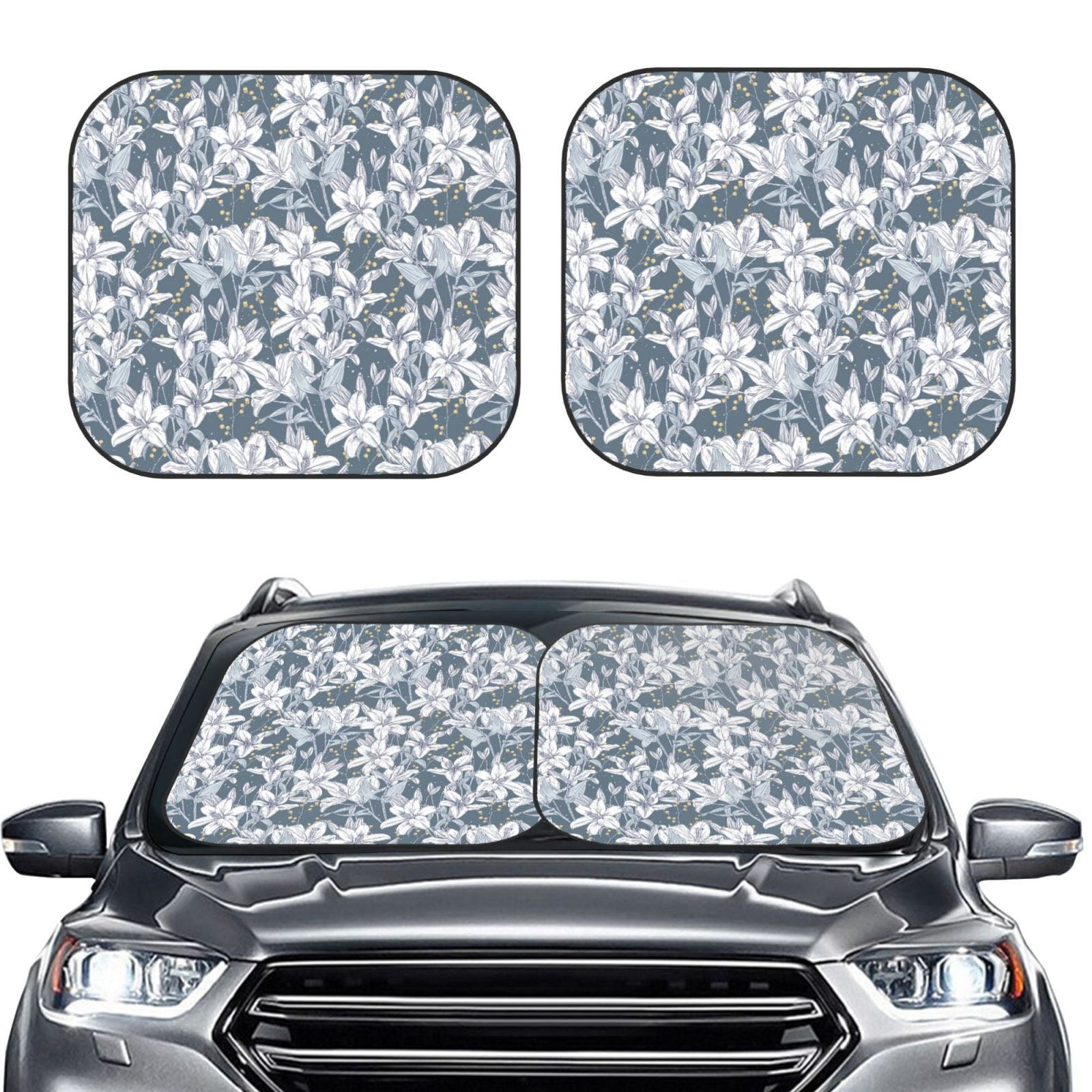 Kdxio Lilies Flowers Print 2-Piece Sun Shade Front Windshield ...