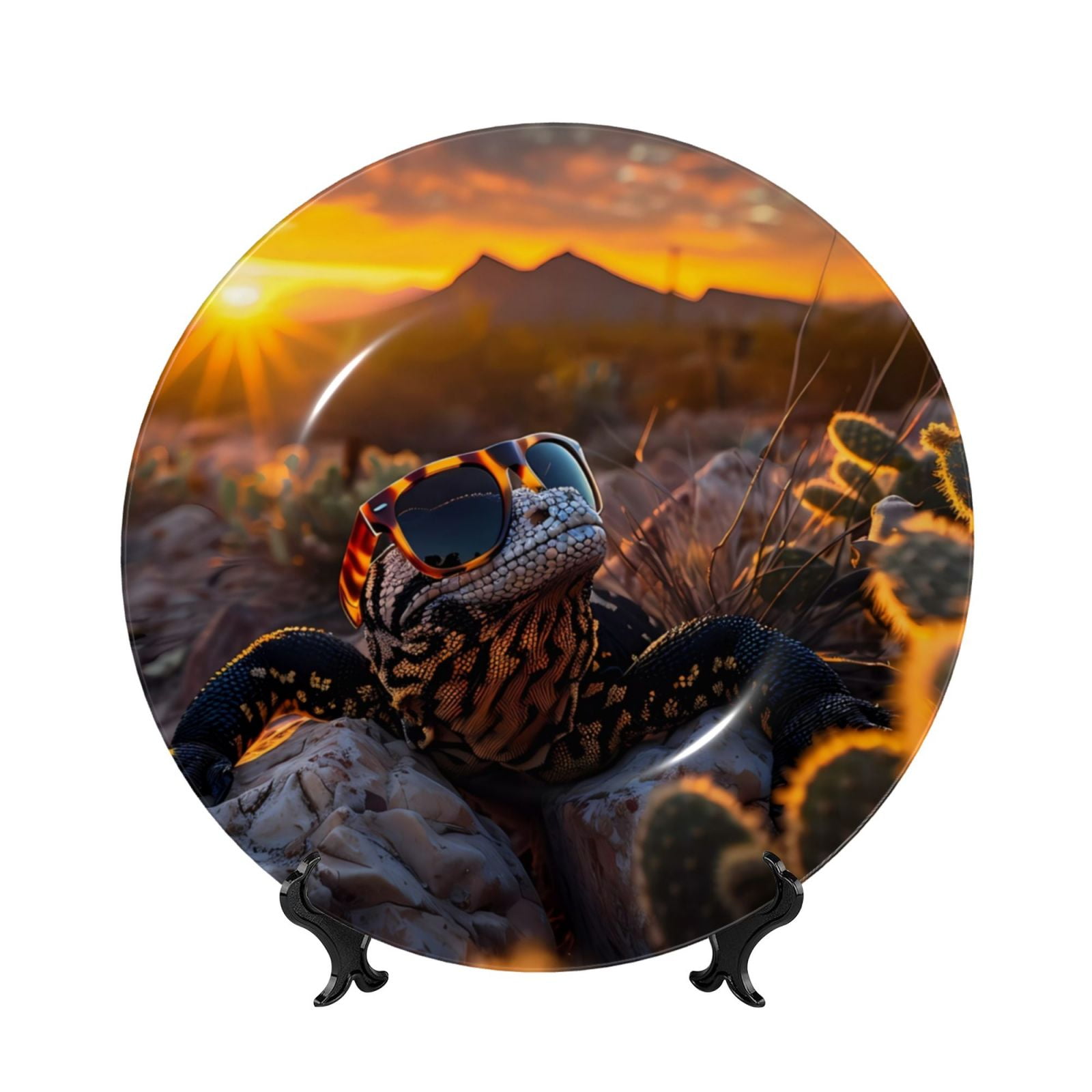Kdxio Lizard With Sunglasses Sunset Bone China Decorative Plate Ceramic ...