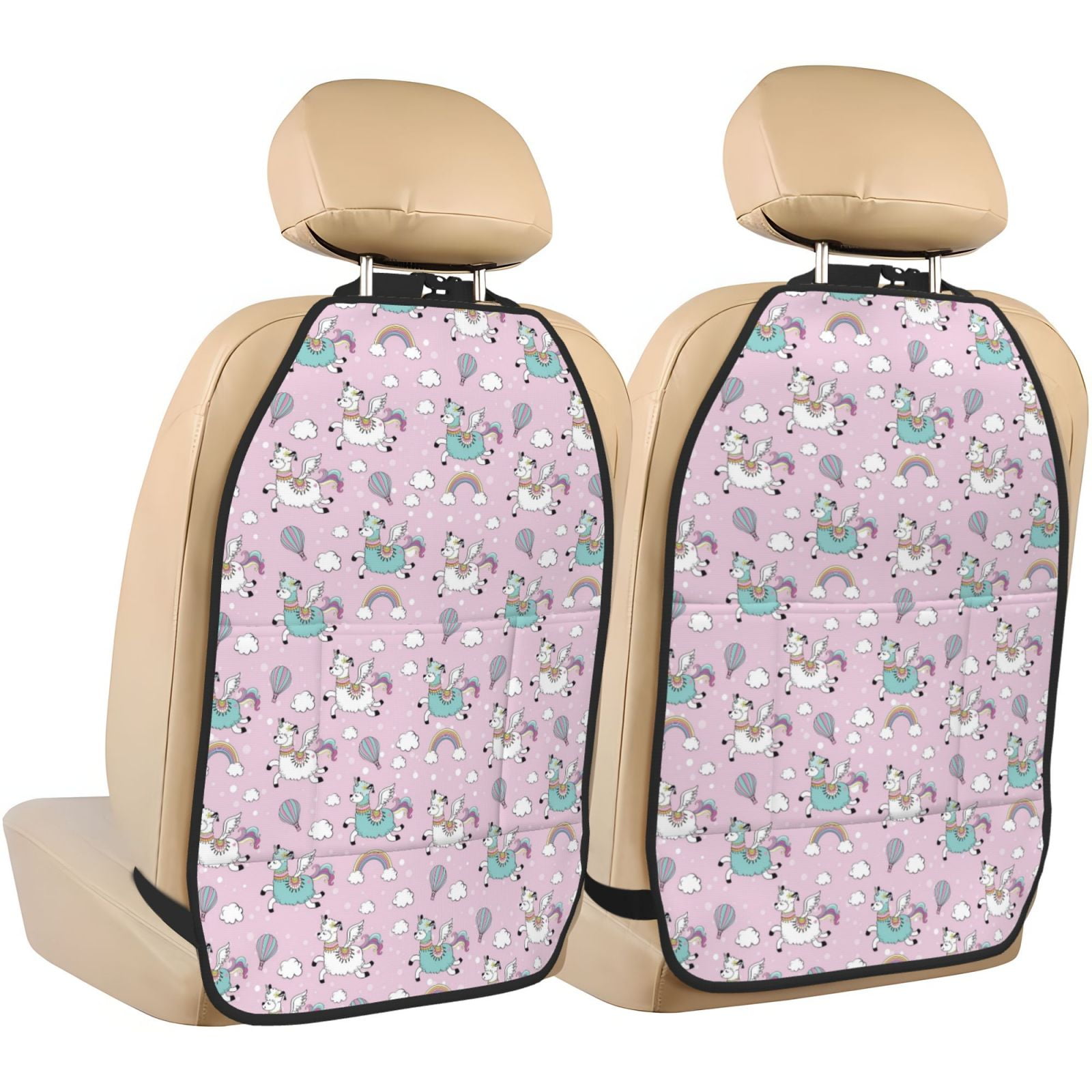 Kdxio Llama Unicorn and Rainbow Print 2 Pack Car Kick Mat Seat Cover ...