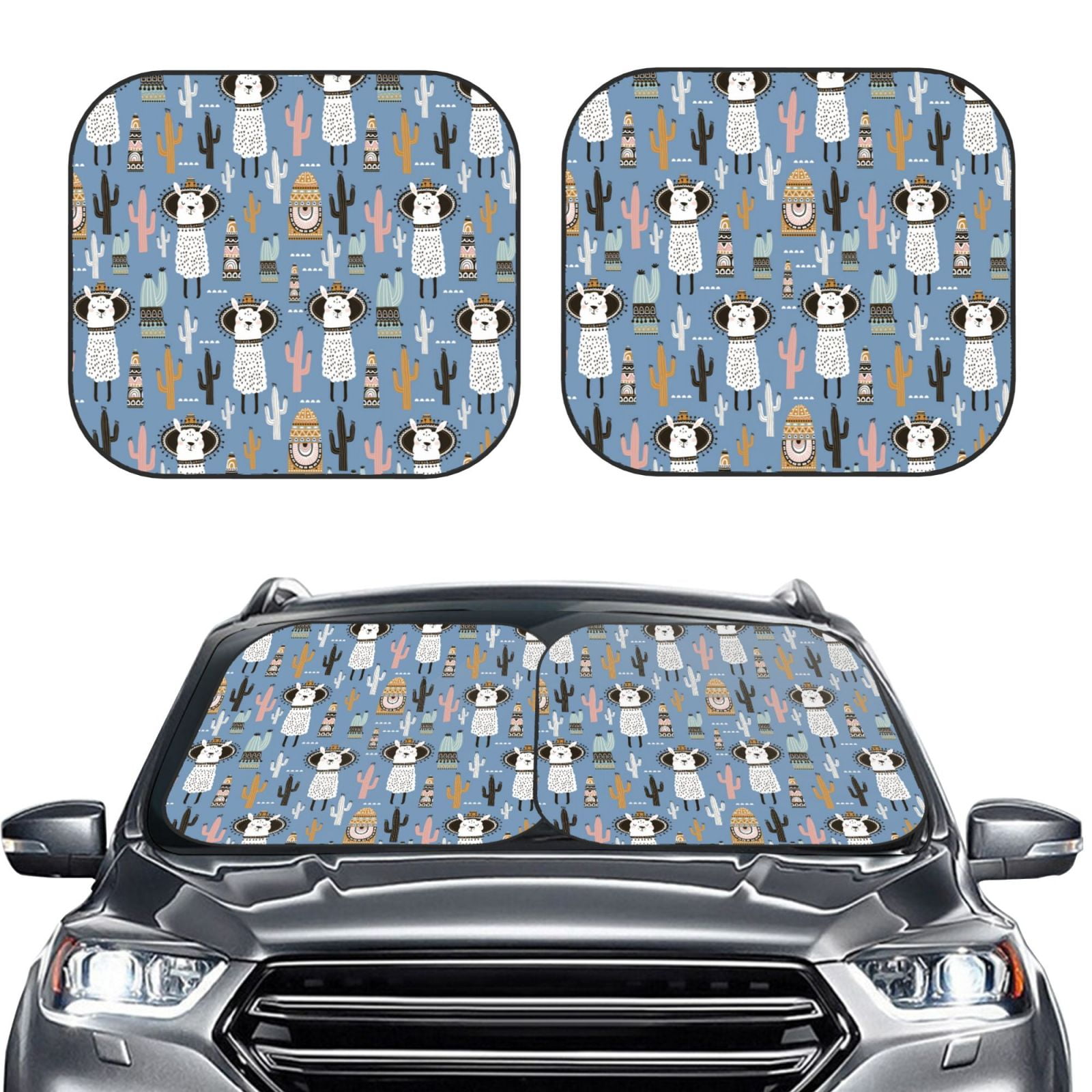 Kdxio Llamas And Cactus Print 2-Piece Sun Shade Front Windshield ...