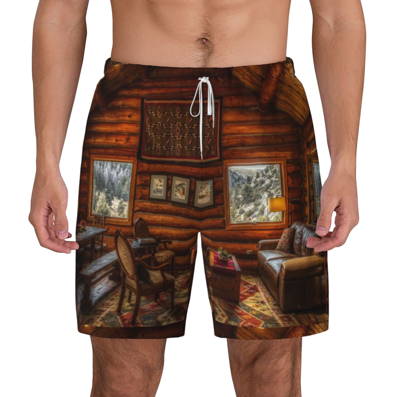 Kdxio Log Cabin Inside Print Men'S Swim Trunks With Compression Liner 7 ...