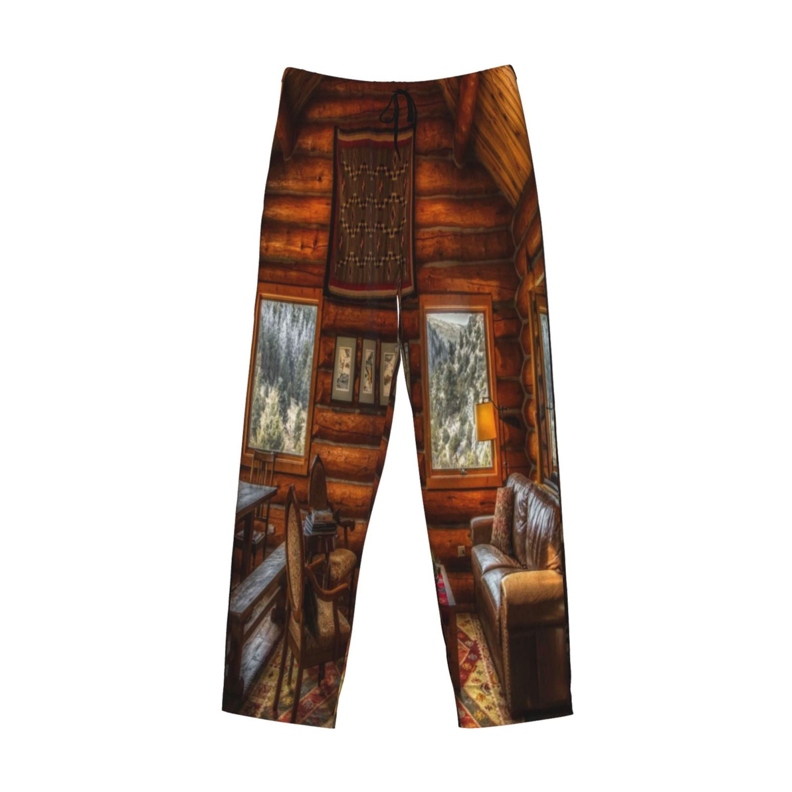 Kdxio Log Cabin Inside Print Men's Sleep Pajama Pant Lounge Pants with ...