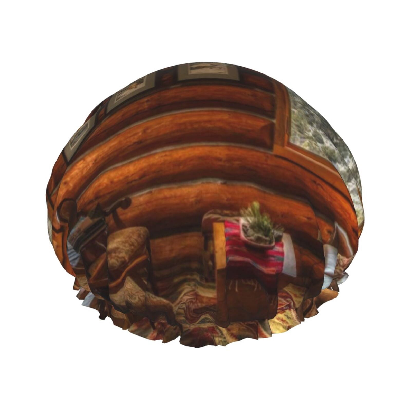 Kdxio Log Cabin Inside Print Shower Cap for Women,Elastic and Reusable ...