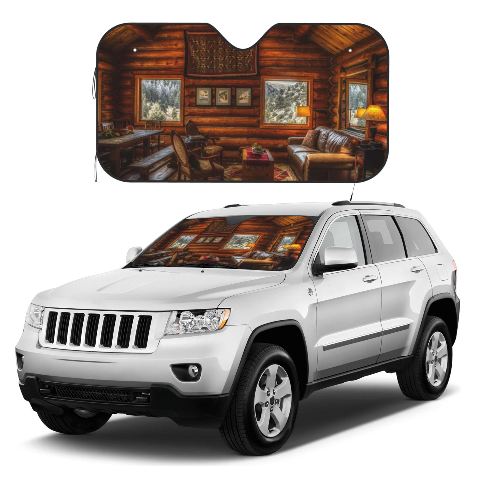Kdxio Log Cabin Inside Print Windshield Sun Shade, Foldable Sun Blocker ...
